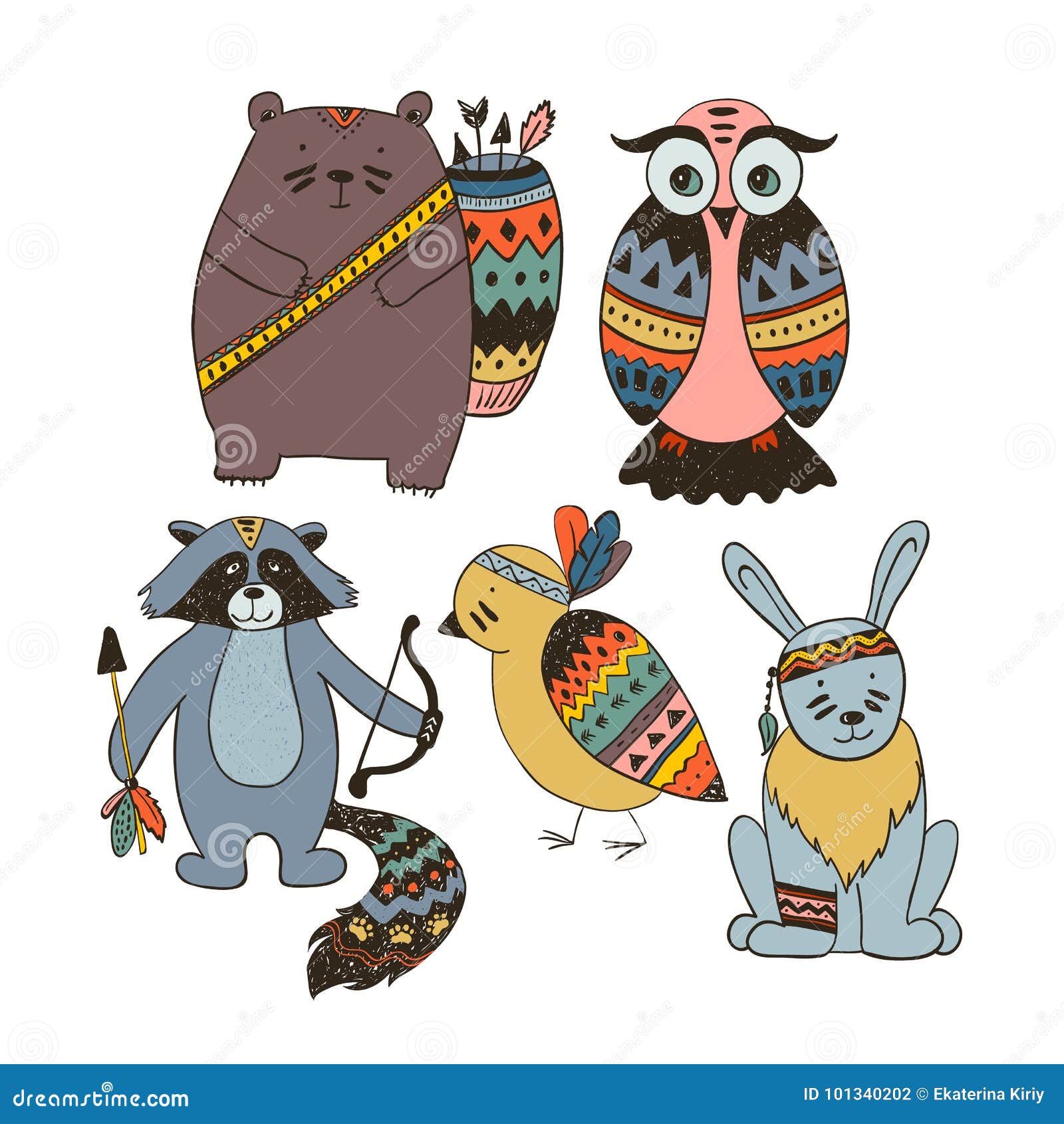 Boho Collection with Wild Animals Stock Vector - Illustration of native ...