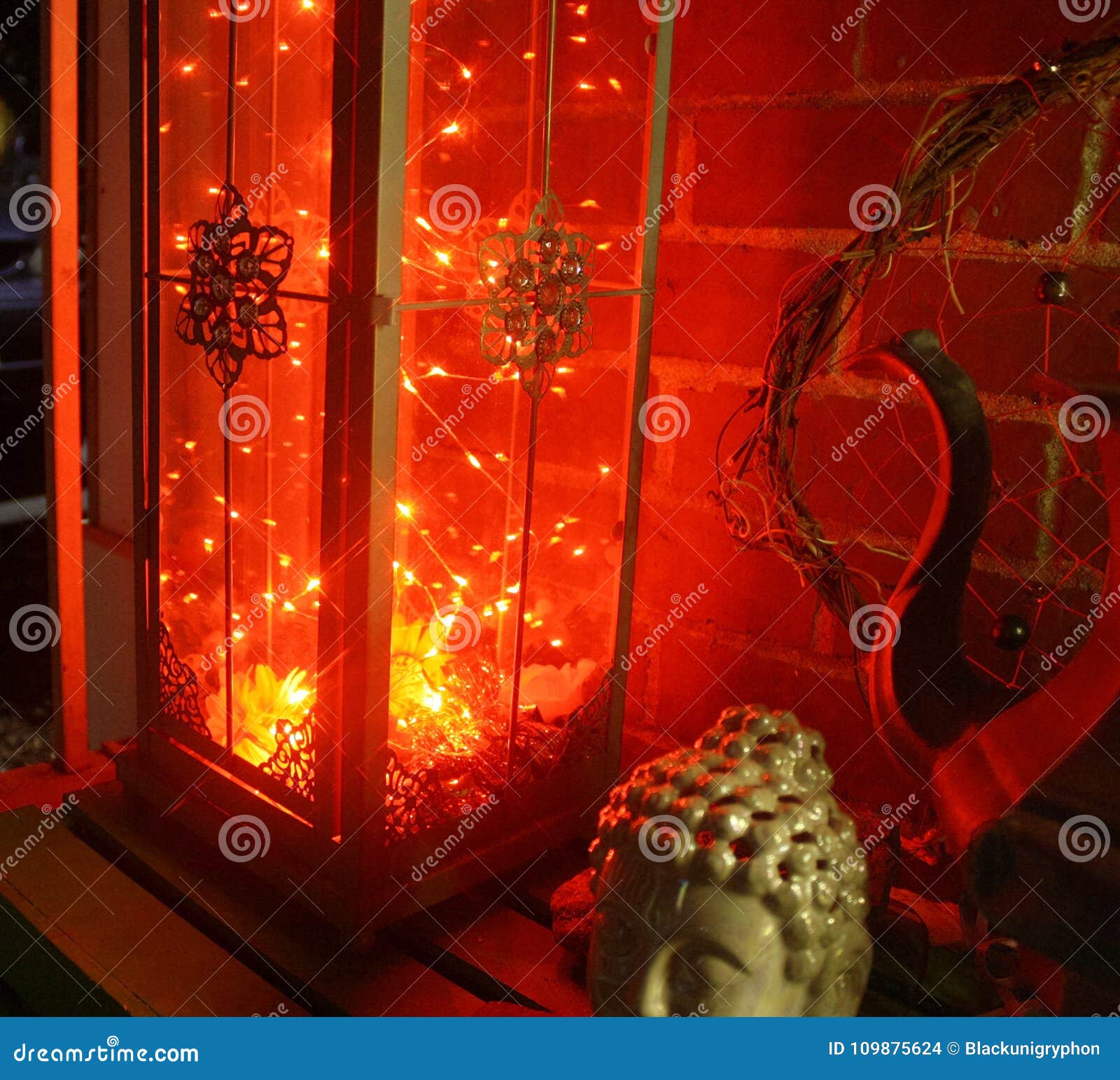 Boho Decor Lantern N LED Lights Stock Photo - Image of level, candles ...