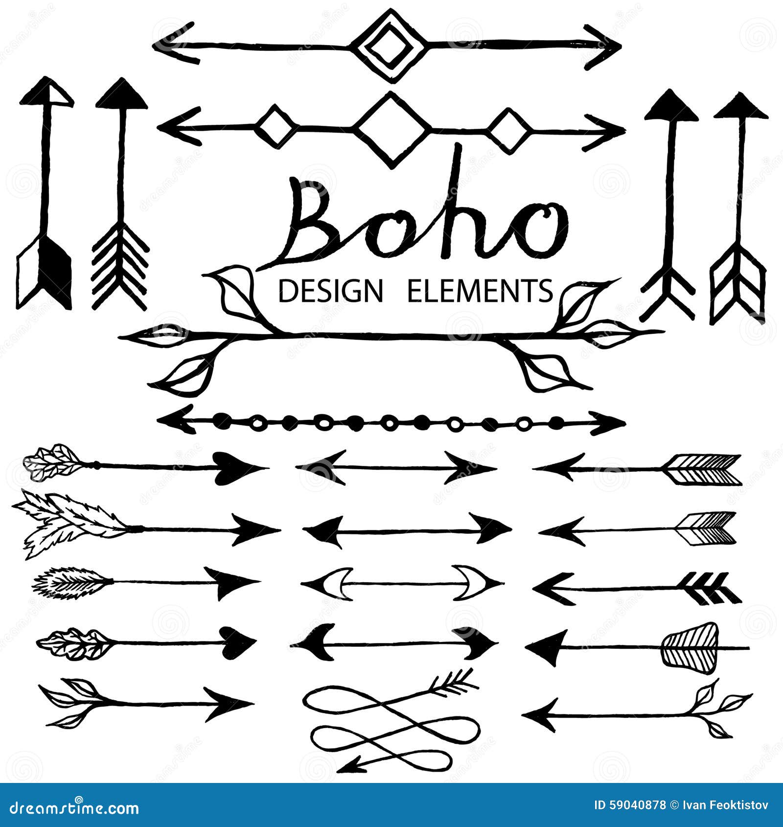Boho Doodle Design Elements Stock Vector - Illustration of decoration ...