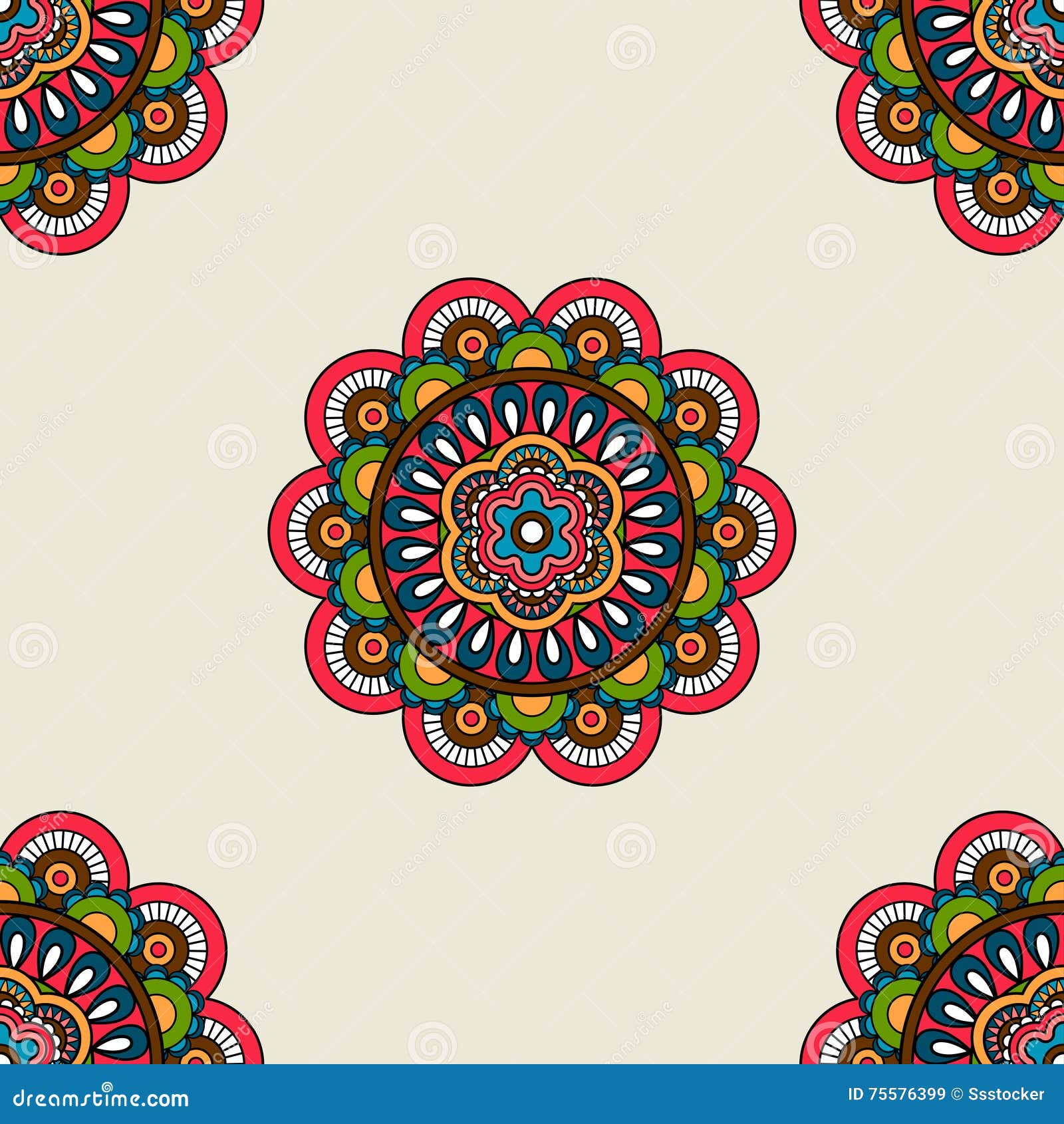 Boho Doodle Mandala Seamless Pattern Stock Vector - Illustration of ...