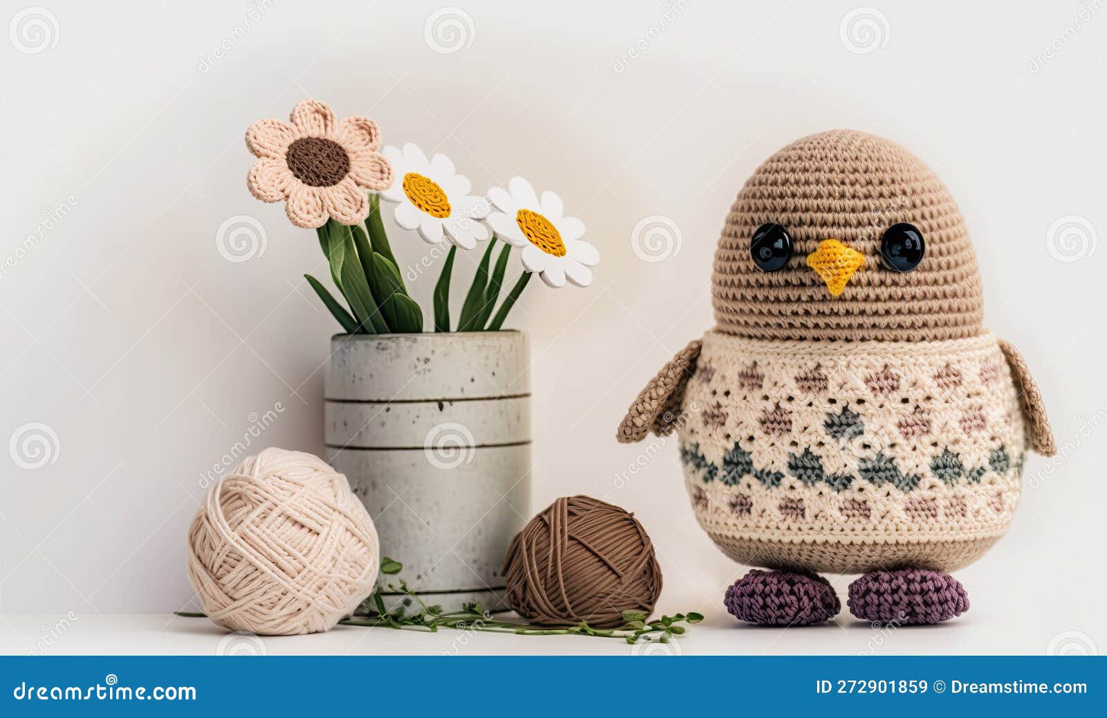 Boho Easter Chick and Spring Flowers Decoration Crochet Chicken Toy or ...