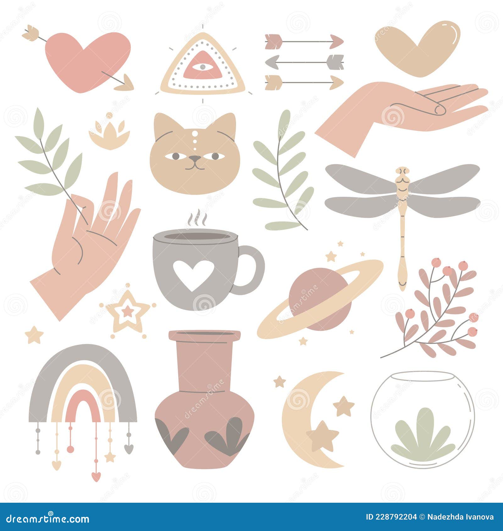 Boho Element Set Vector Illustration. Stock Vector - Illustration of ...
