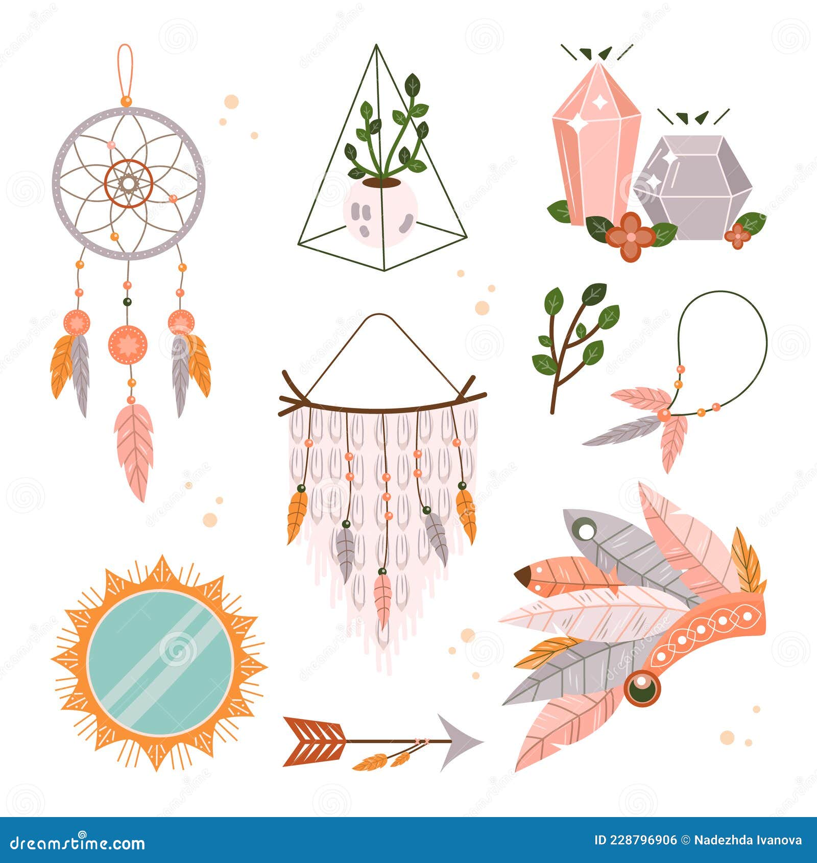 Boho Element Set Vector Illustration. Stock Vector - Illustration of ...