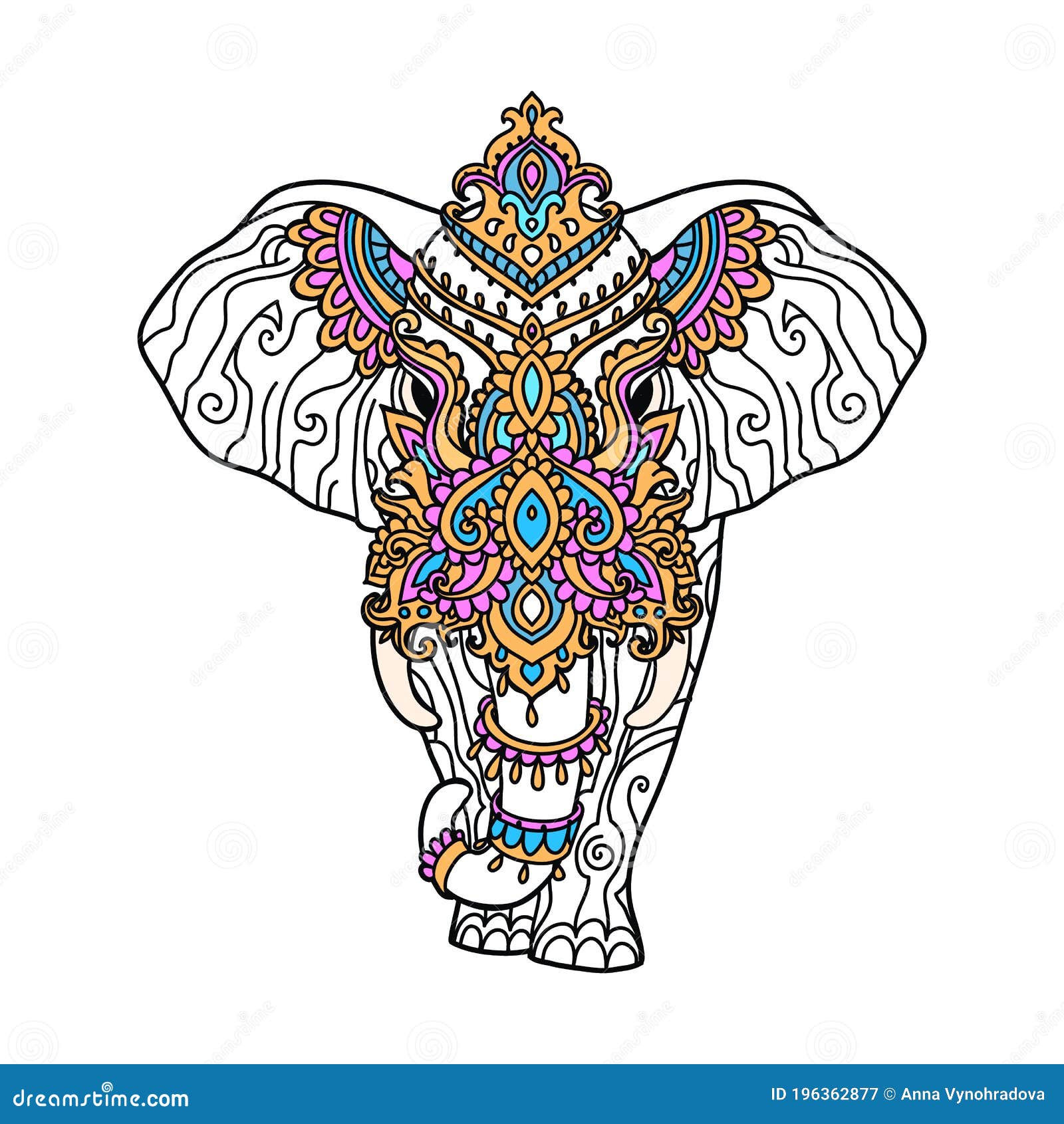 Boho Elephant Pattern. Vector Illustration. Floral Design, Hand Drawn ...