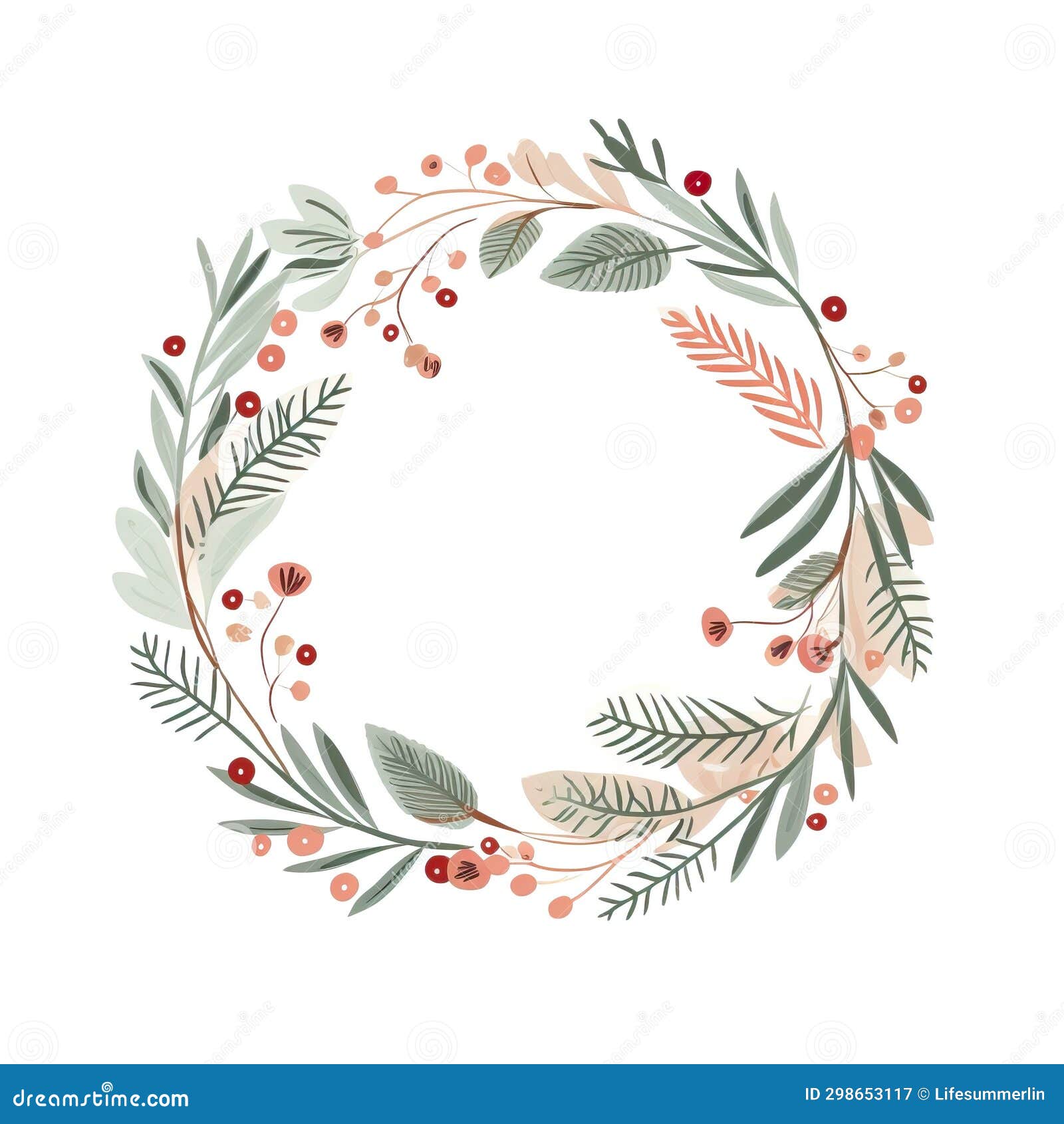 Boho Enchanting Christmas Wreath Illustration Stock Illustration ...
