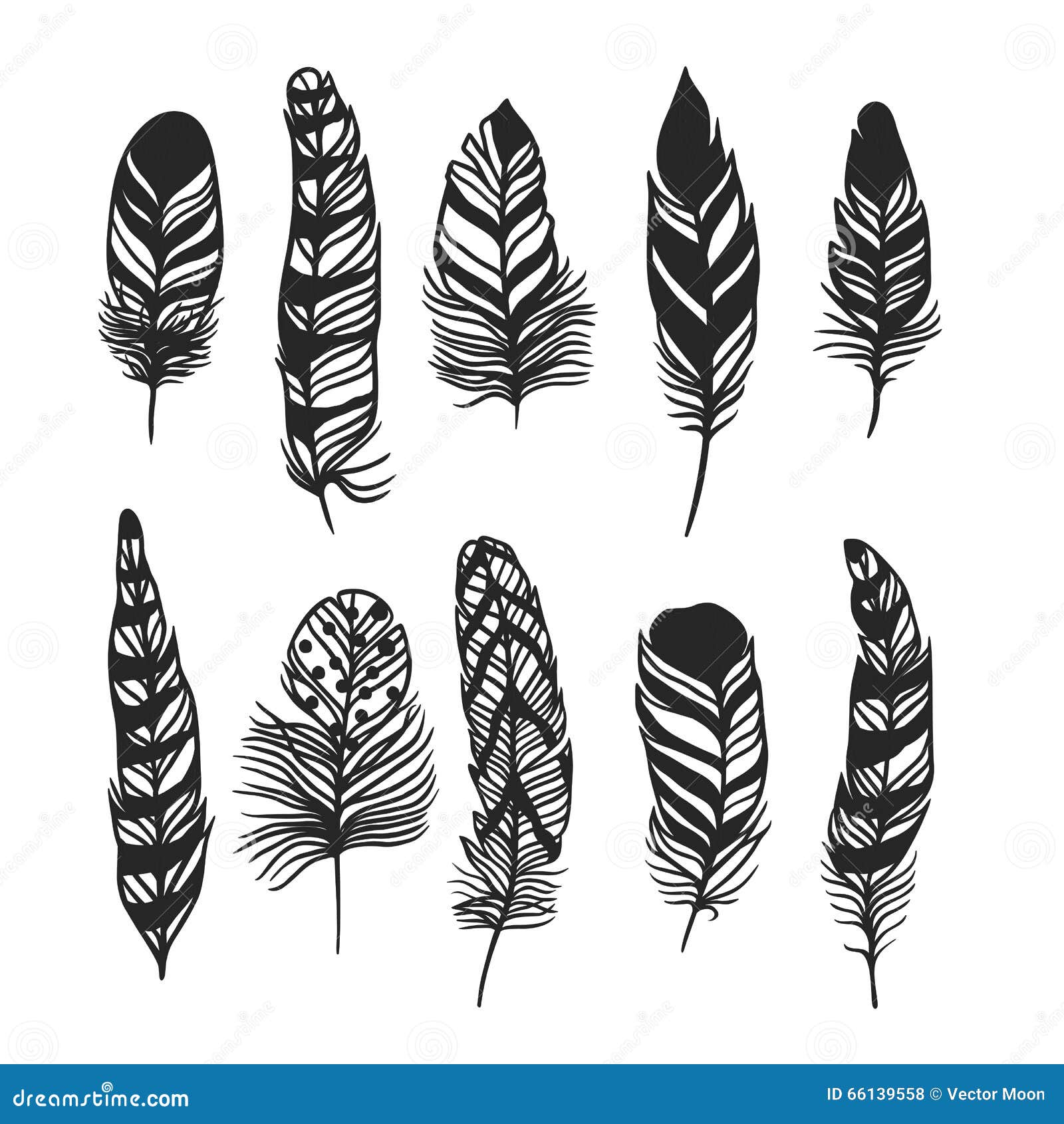 Boho Feather Hand Drawn Effect Vector Style Seamless Pattern ...