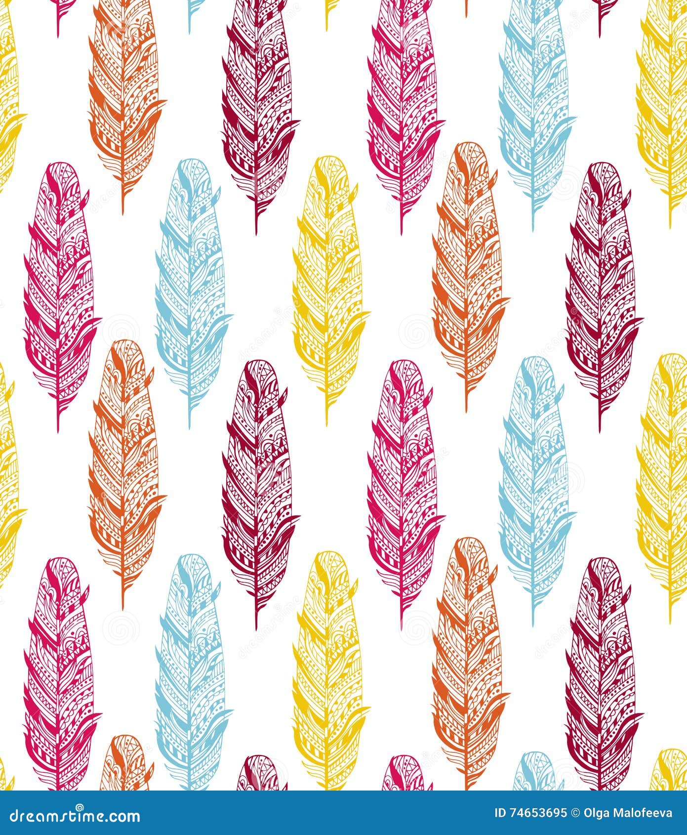 Boho Feather Seamless Vector Pattern Stock Vector - Illustration of ...