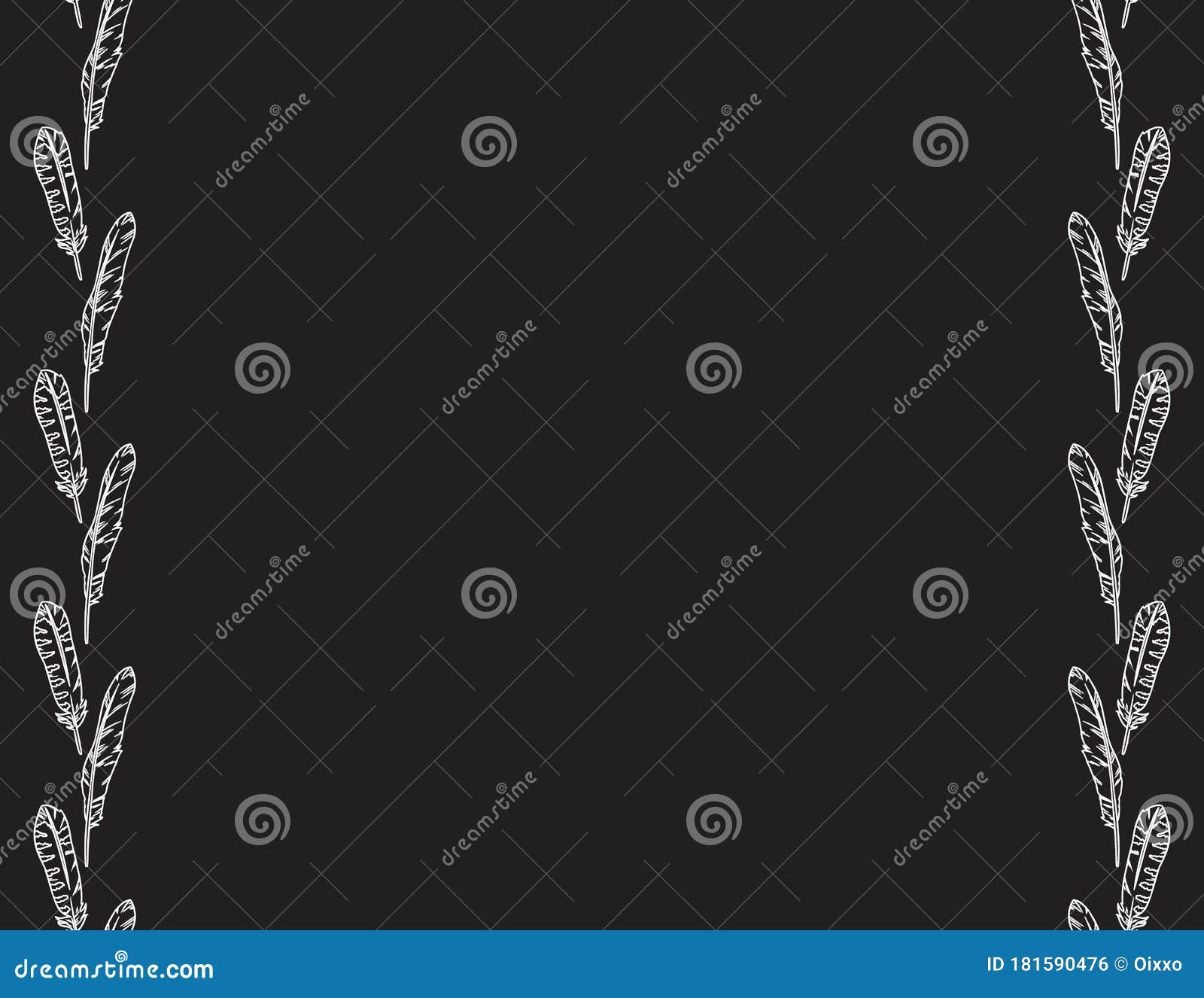 Boho Feathers Doodle Comic Style Seamless Border Chalkborad Pattern ...