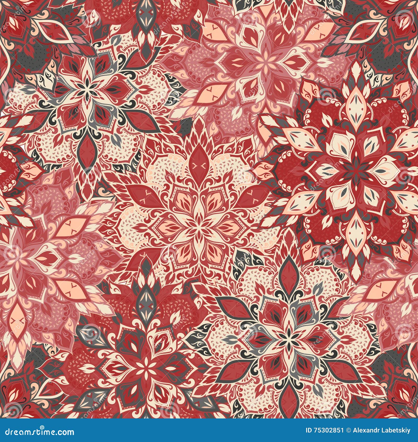 Boho Flower Pattern stock vector. Illustration of background - 75302851