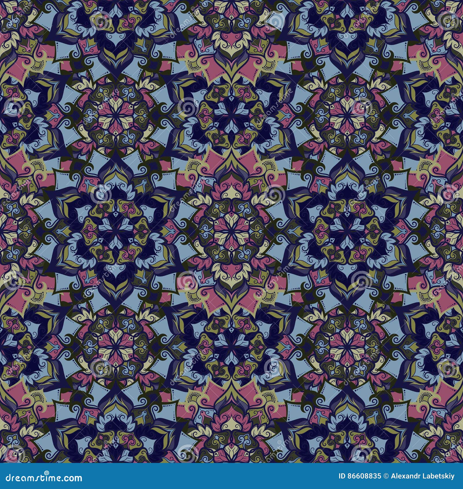 Boho Flower Pattern stock vector. Illustration of doodle - 86608835