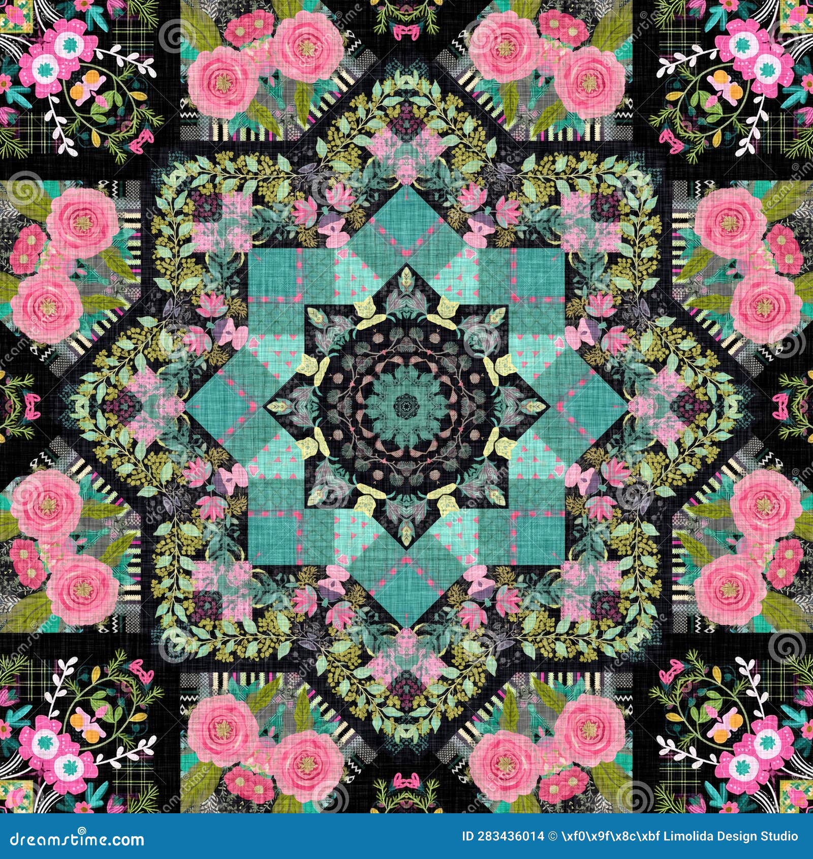 Boho Folkloric Flower Pattern with a Gypsy Retro Style. Repeatable ...