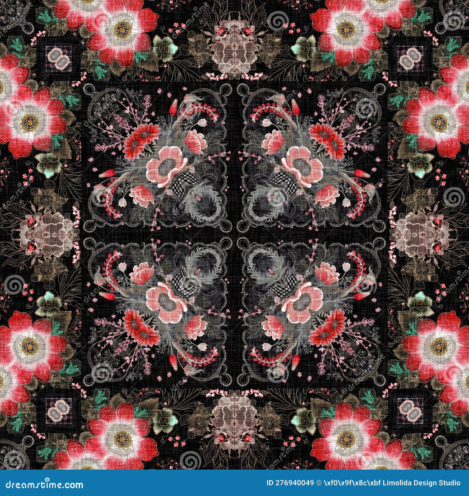Boho Folkloric Flower Pattern with a Gypsy Retro Style. Repeatable ...