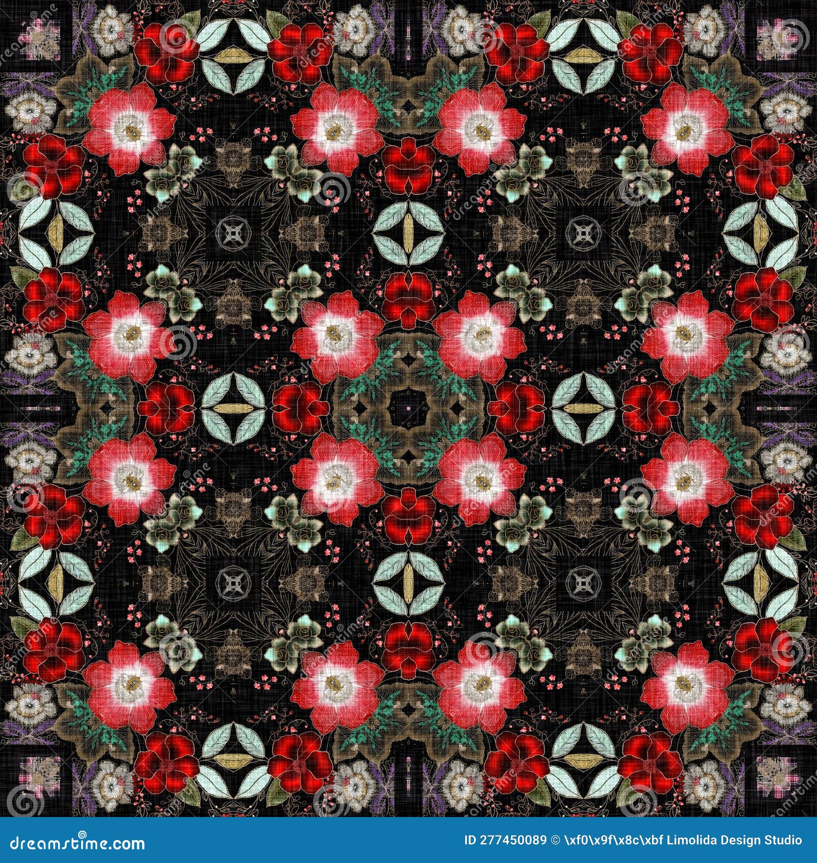 Boho Folkloric Flower Pattern with a Gypsy Retro Style. Repeatable ...