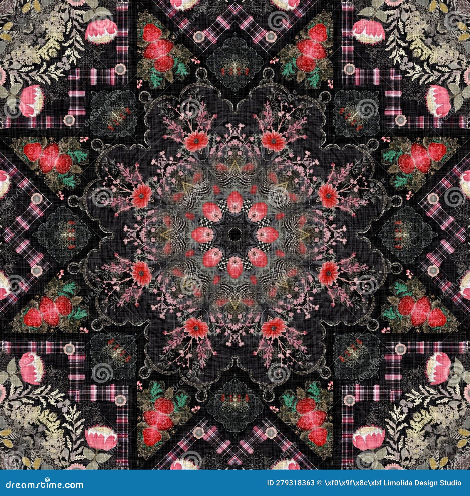 Boho Folkloric Flower Pattern with a Gypsy Retro Style. Repeatable ...