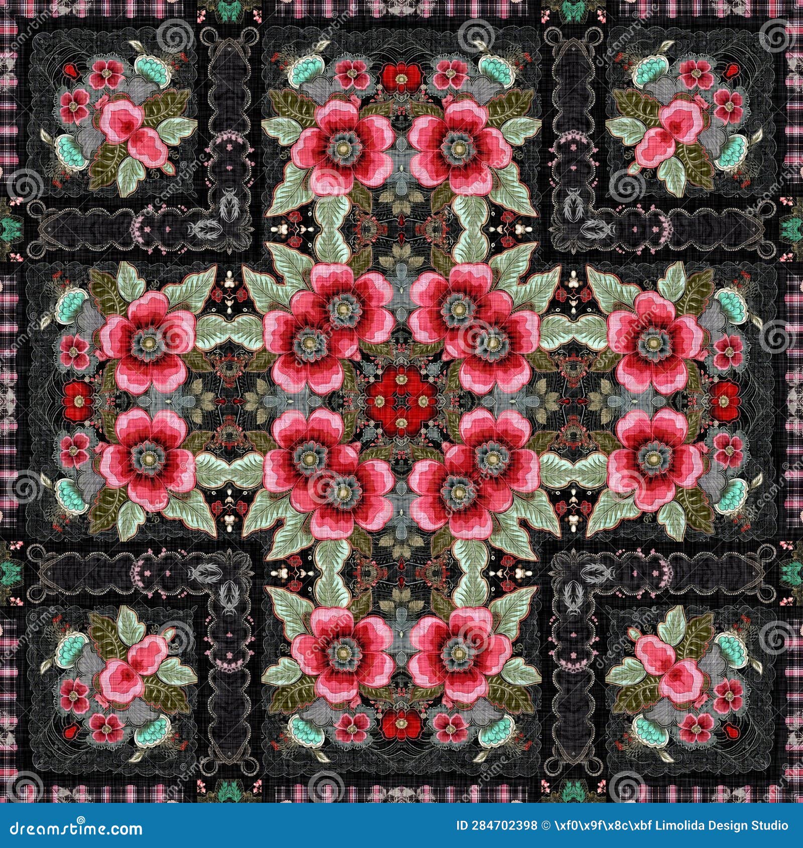 Boho Folkloric Flower Pattern with a Gypsy Retro Style. Repeatable ...