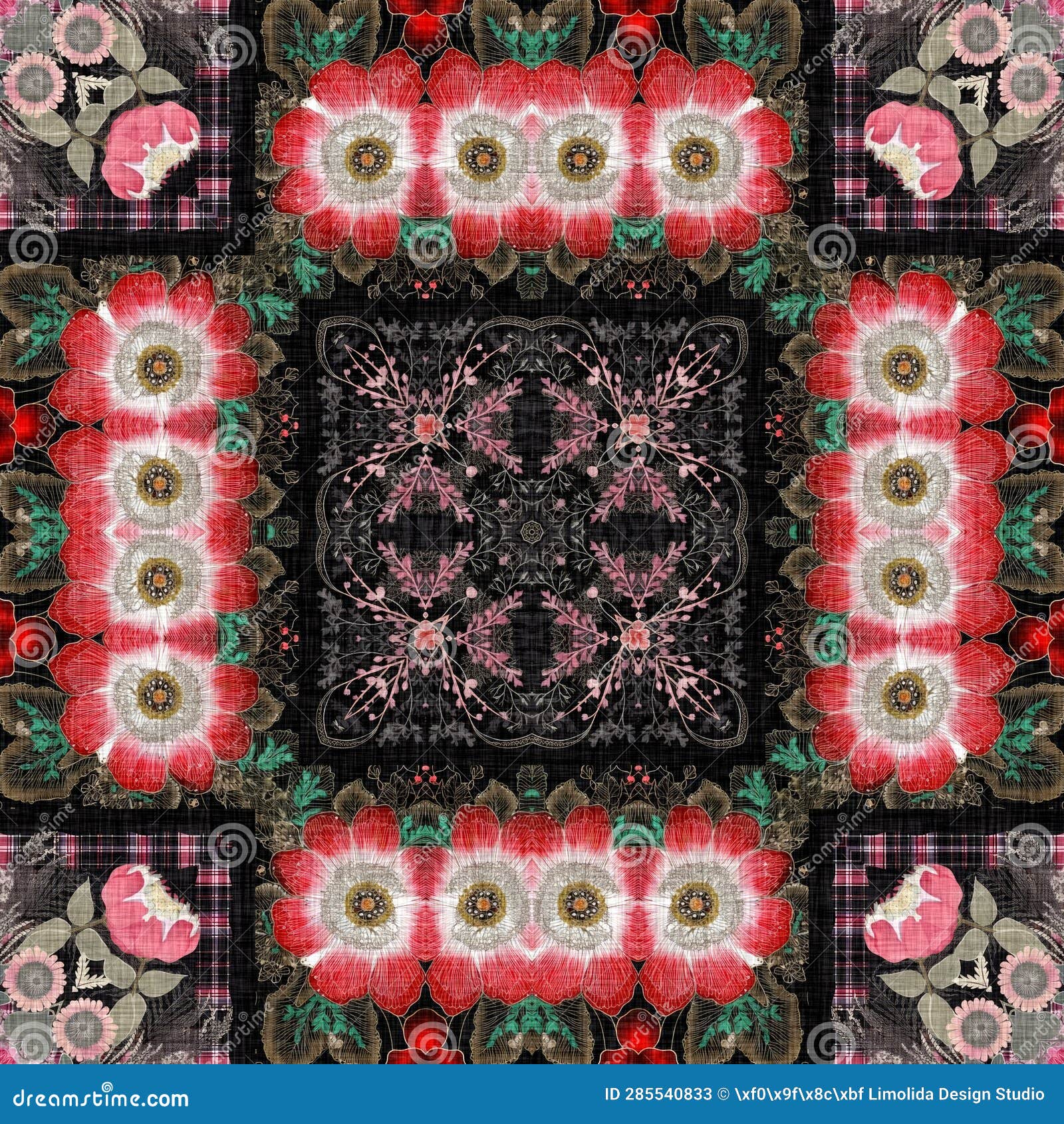 Boho Folkloric Flower Pattern with a Gypsy Retro Style. Repeatable ...