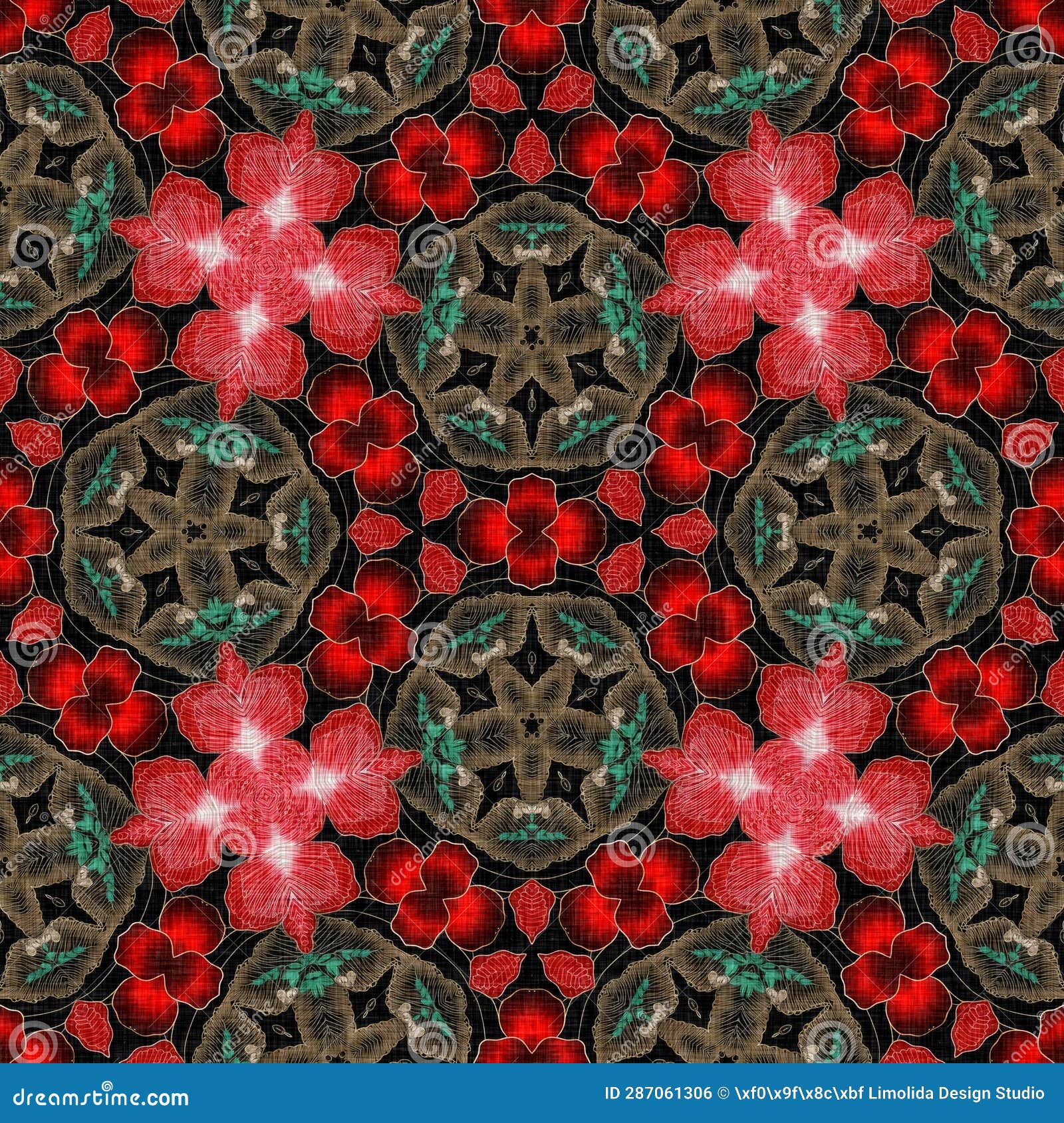 Boho Folkloric Flower Pattern with a Gypsy Retro Style. Repeatable ...