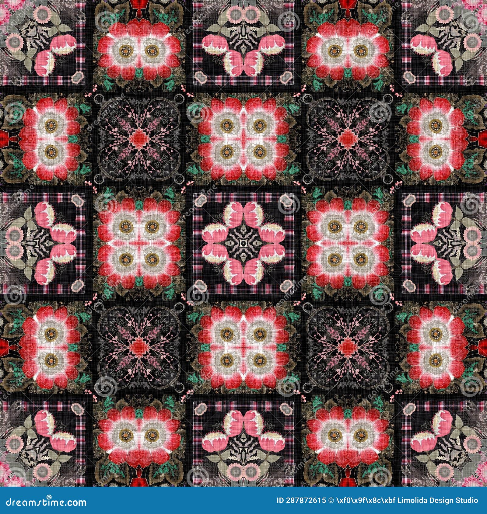 Boho Folkloric Flower Pattern with a Gypsy Retro Style. Repeatable ...