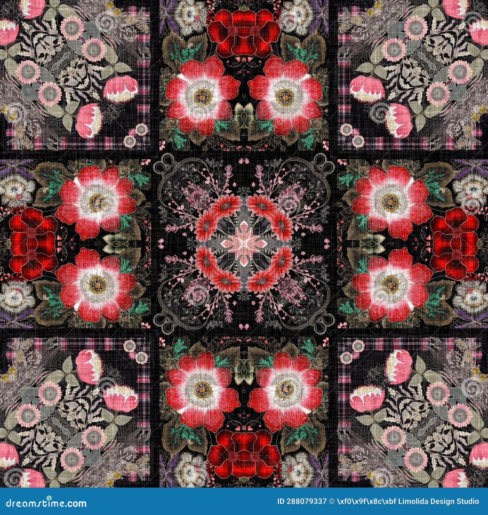 Boho Folkloric Flower Pattern with a Gypsy Retro Style. Repeatable ...