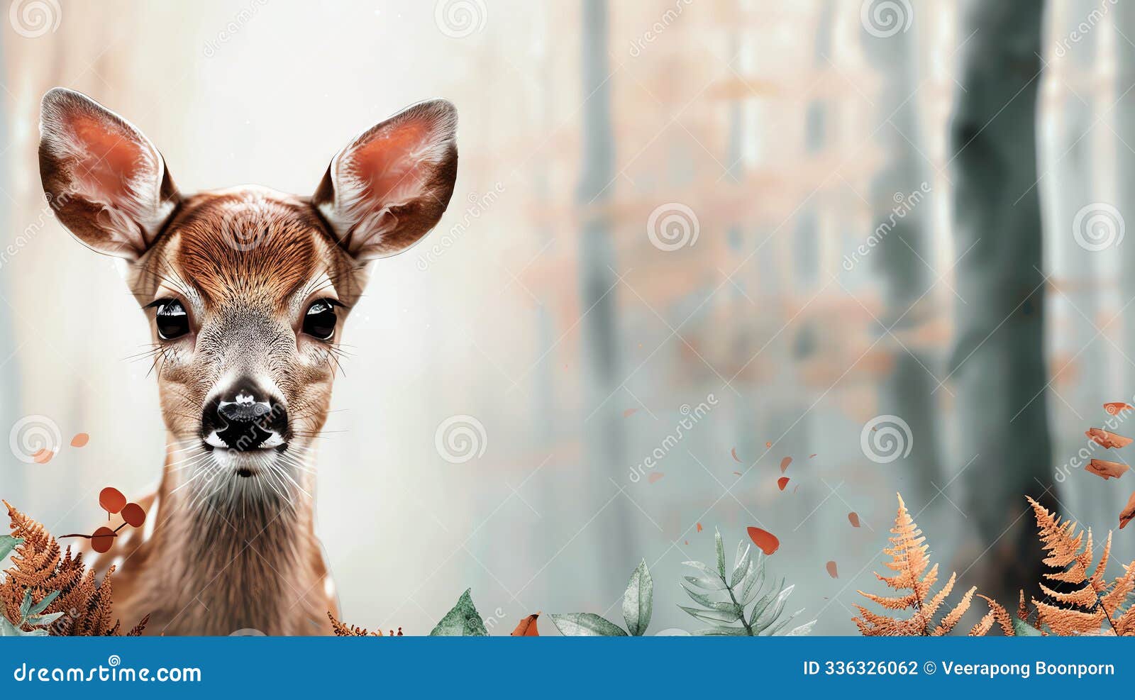 Boho Forest Scene with Watercolor Animals and Plants Stock Illustration ...