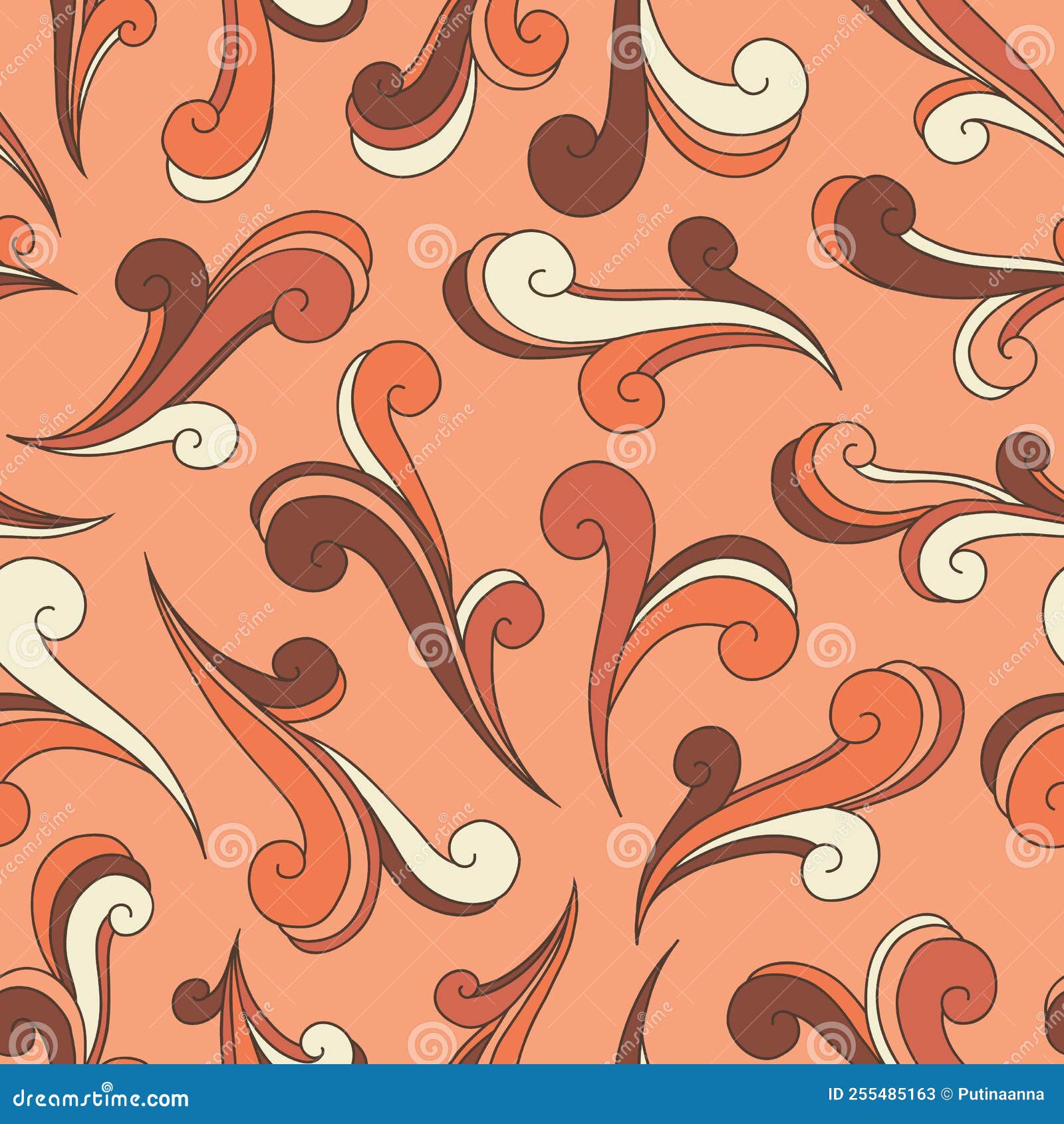 Boho Groovy Retro Psychedelic Swirls Vector Seamless Pattern Stock ...