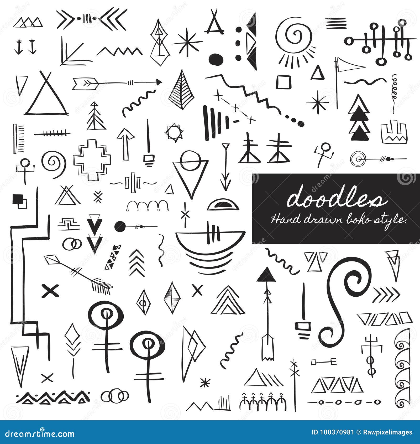 Boho Hand Drawing Doodle Collection Vector Illustration Stock Vector ...