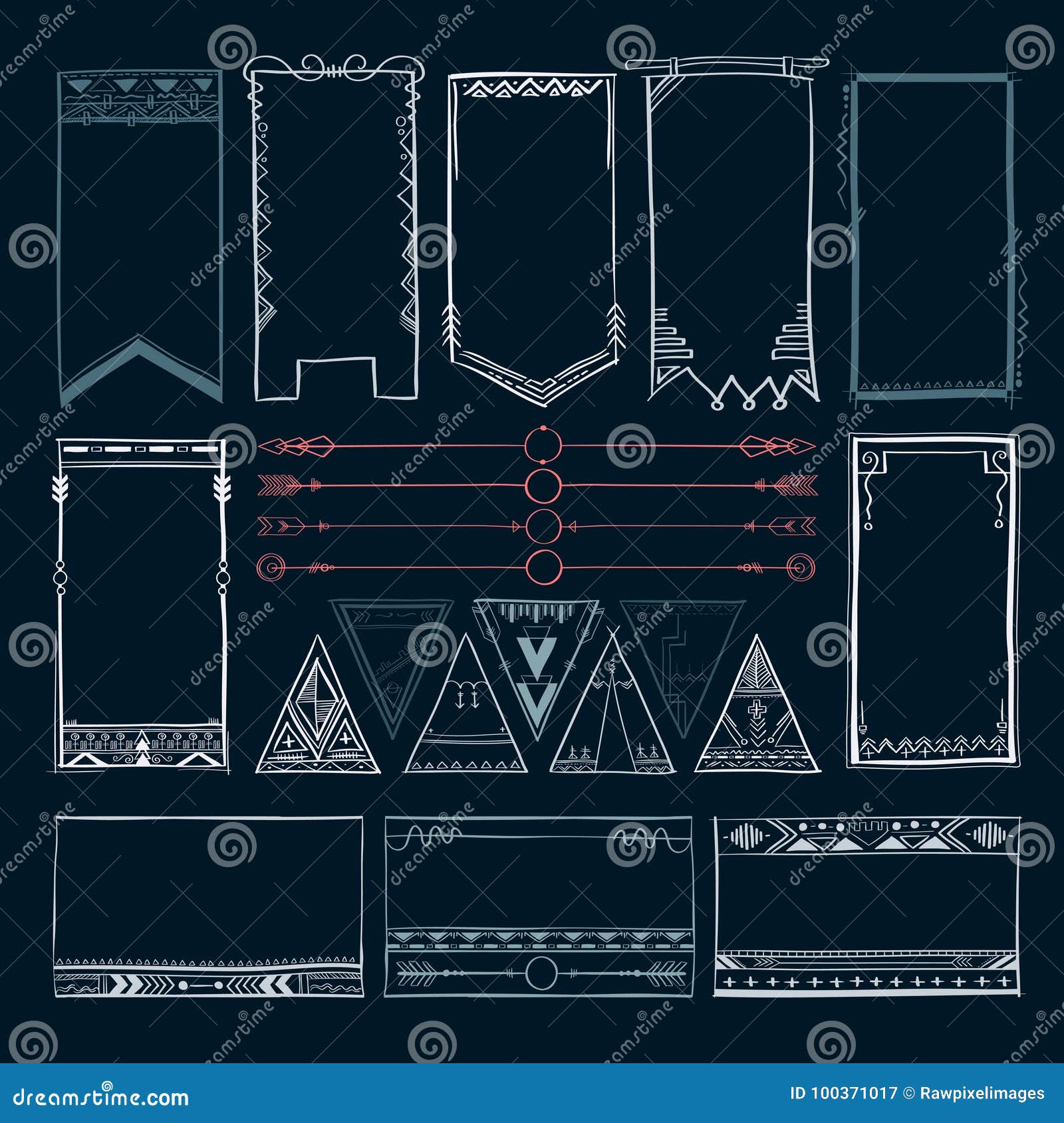 Boho Hand Drawing Doodle Collection Vector Illustration Stock Vector ...