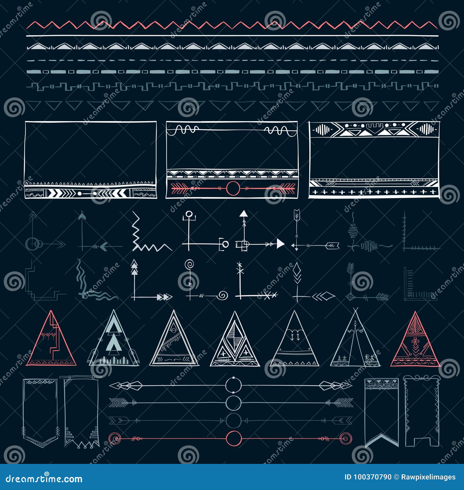 Boho Hand Drawing Doodle Collection Vector Illustration Stock Vector ...