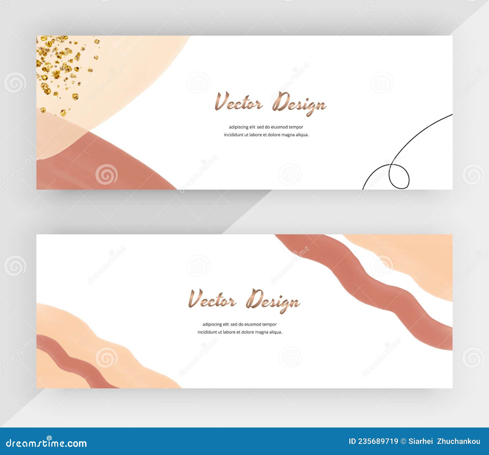 Boho Hand Drawing Horizontal Web Banners with Gold Glitter Texture ...