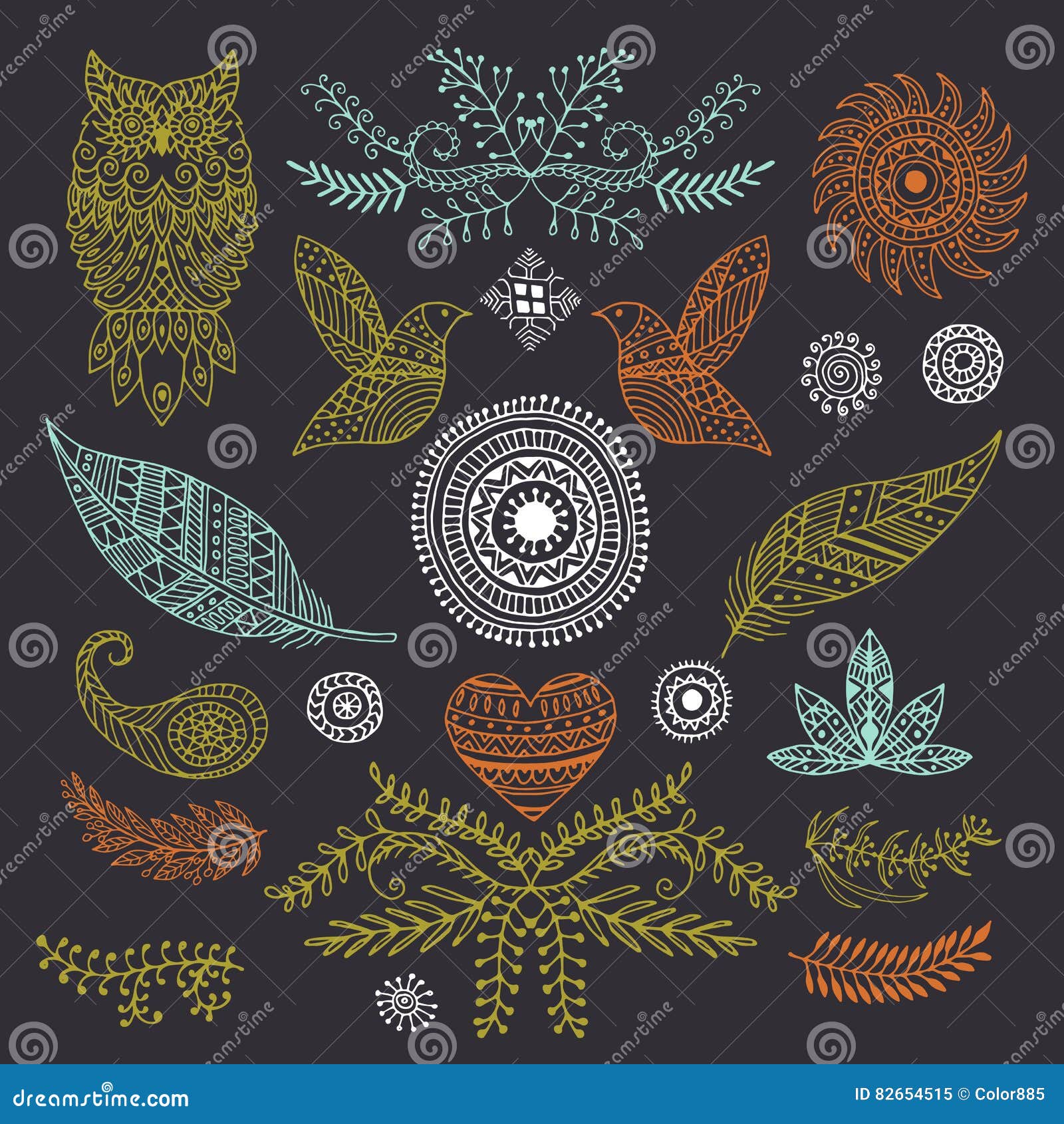Boho Handmade Set of Elements Stock Vector - Illustration of abstract ...