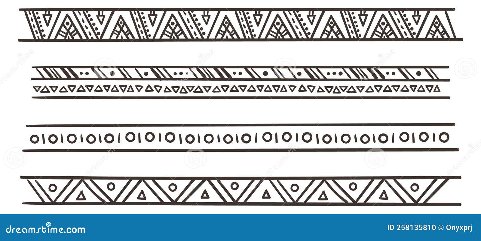 Boho Horizontal Border. Tribal Decorative Pattern Set Stock Vector - Illustration of border ...
