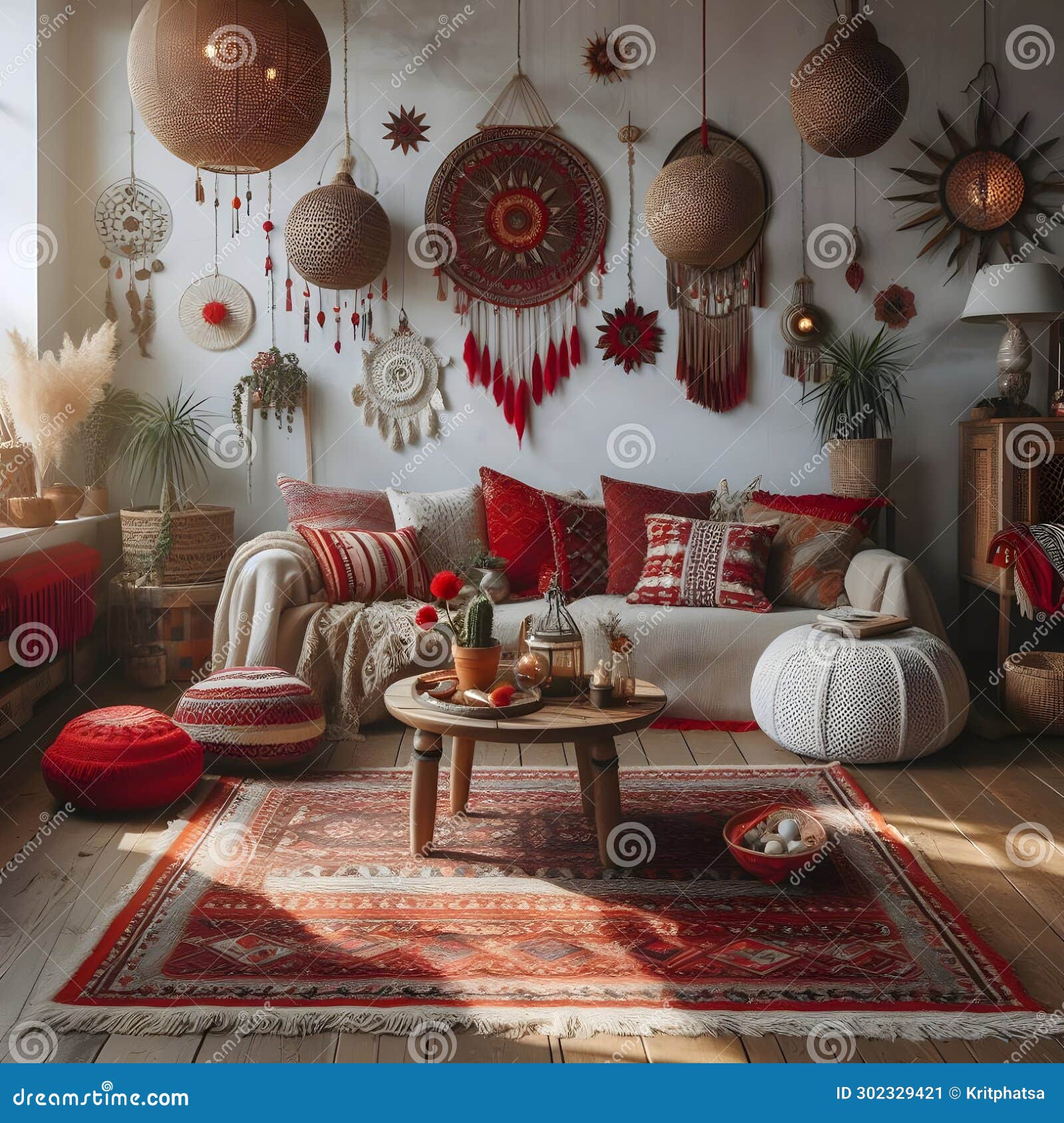 Boho Interior Generative Ai for Illustrations Stock Image - Image of ...