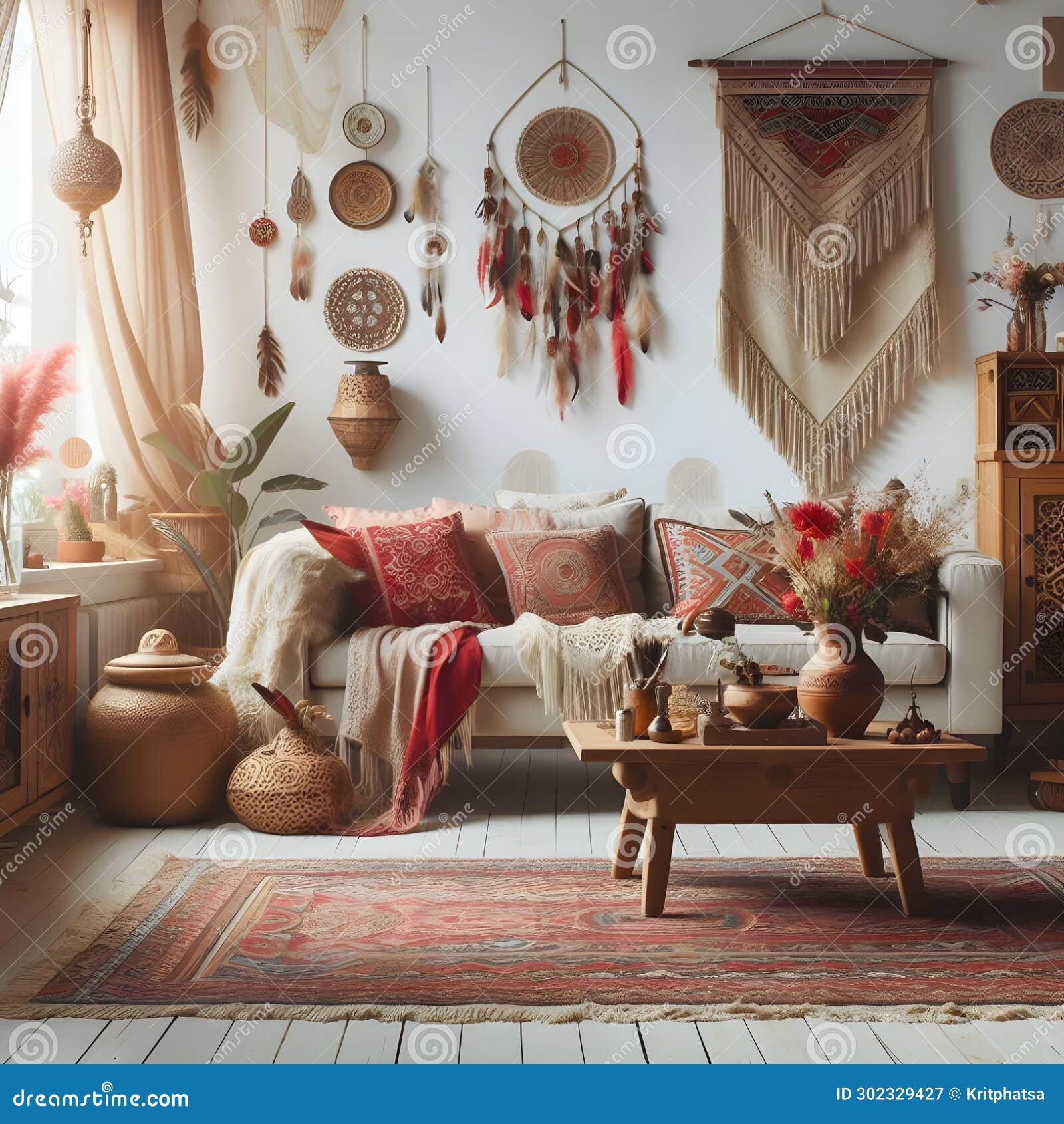 Boho Interior Design Generative Ai For Illustrations Royalty-Free ...