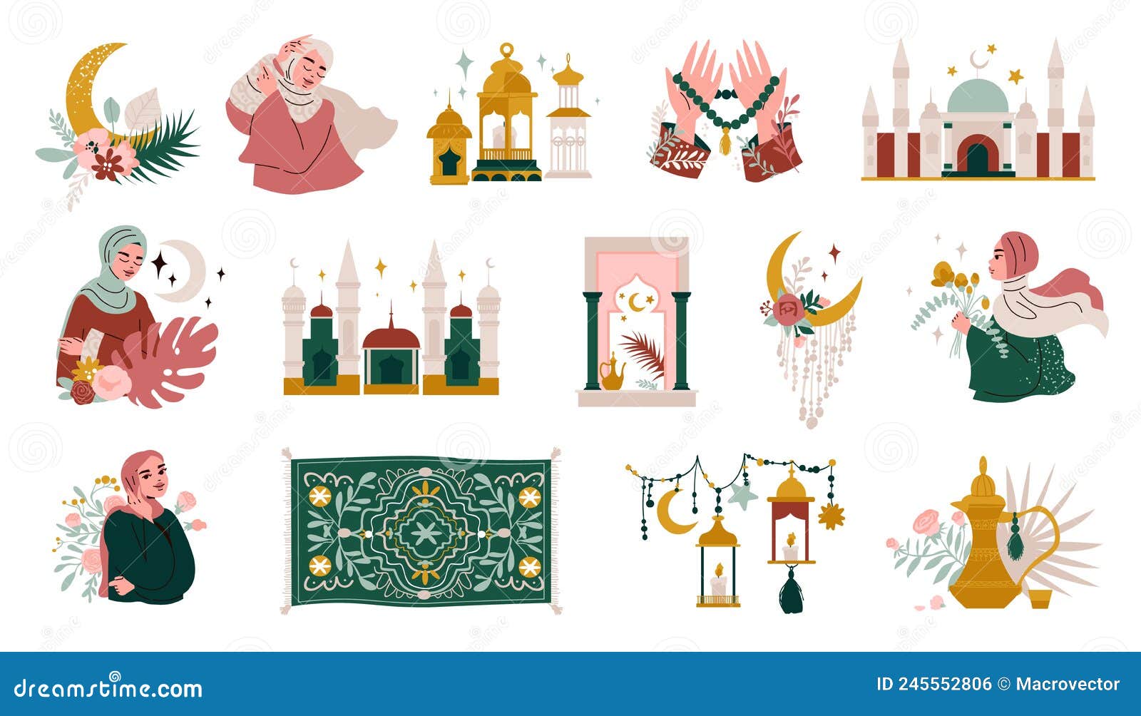 Boho Islamic Style Set stock vector. Illustration of mosque - 245552806