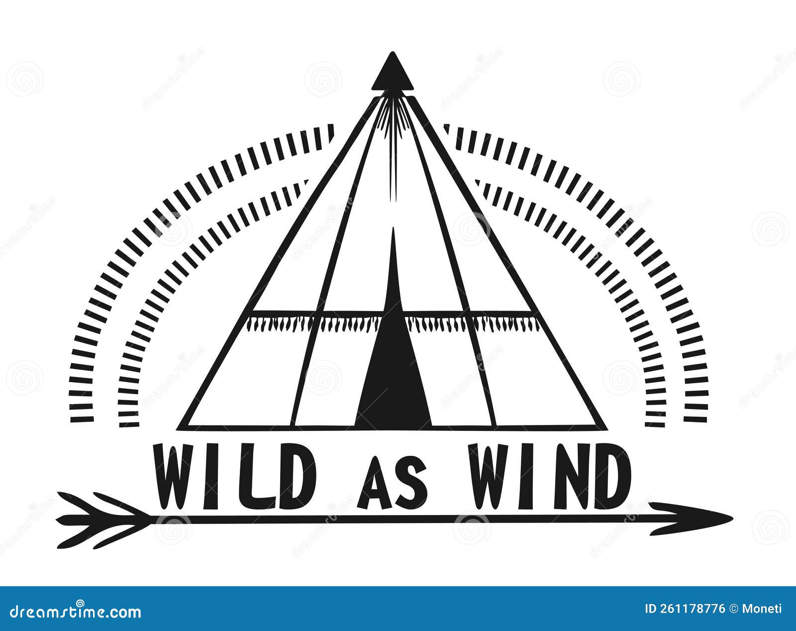 Boho Label. Wild As Wind Lettering. Isolated on White Background. Tepee ...