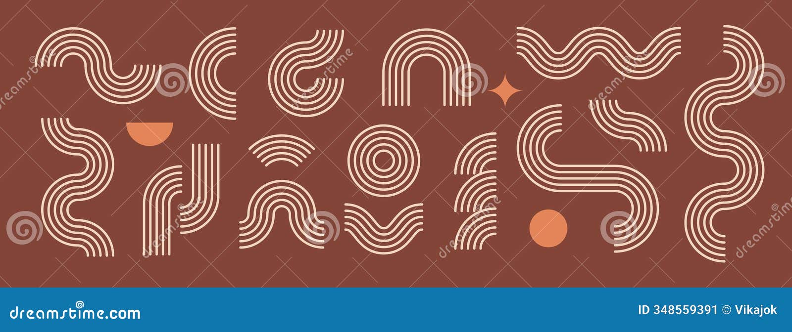 Boho Line Element Collection. Brown Wave, Zigzag and Arch Form Design ...