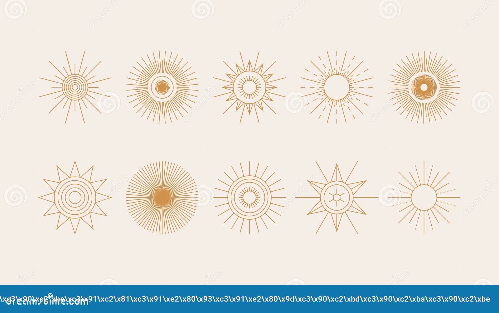 Boho Linear Sun Icon Set. Abstract Design Elements, Minimal Symbols for ...