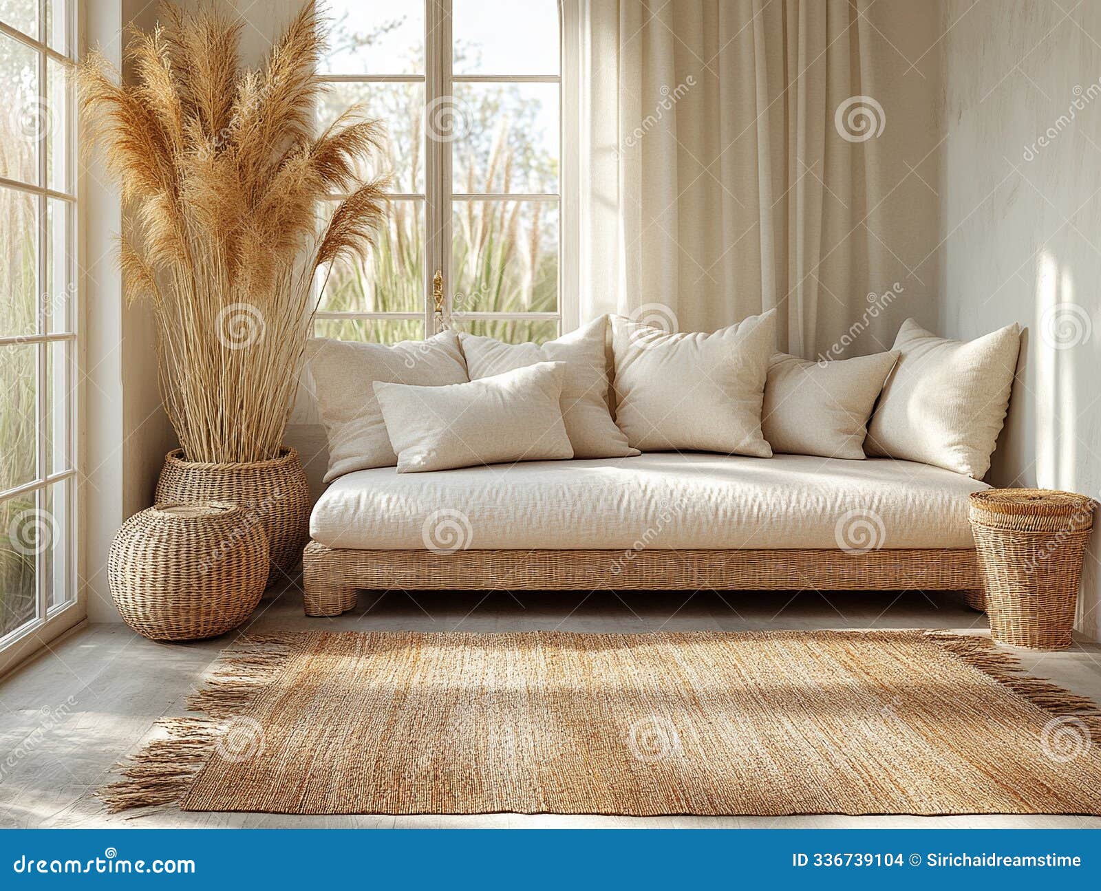 Boho Living Space Soft Natural Light and Warm Tones Create a Cozy ...