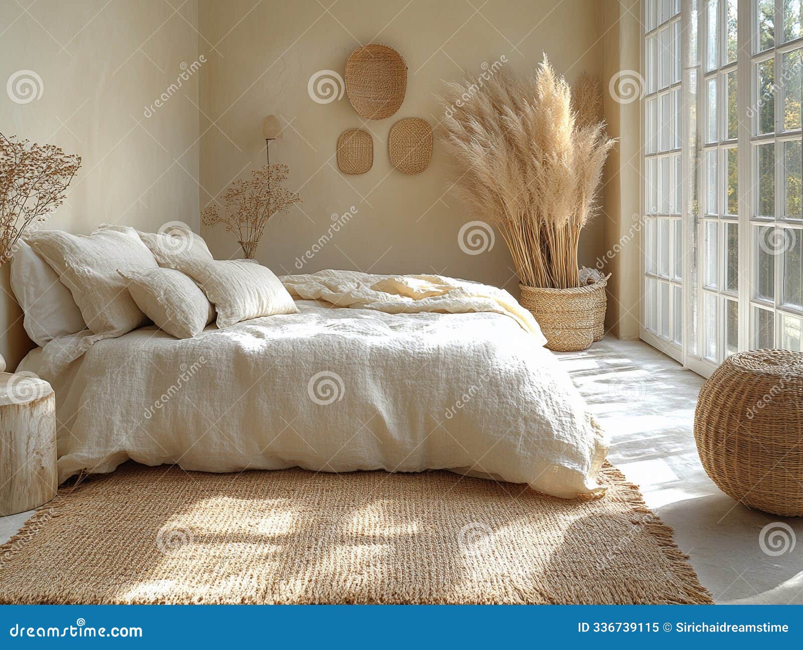 Boho Living Space Soft Natural Light and Warm Tones Create a Cozy ...