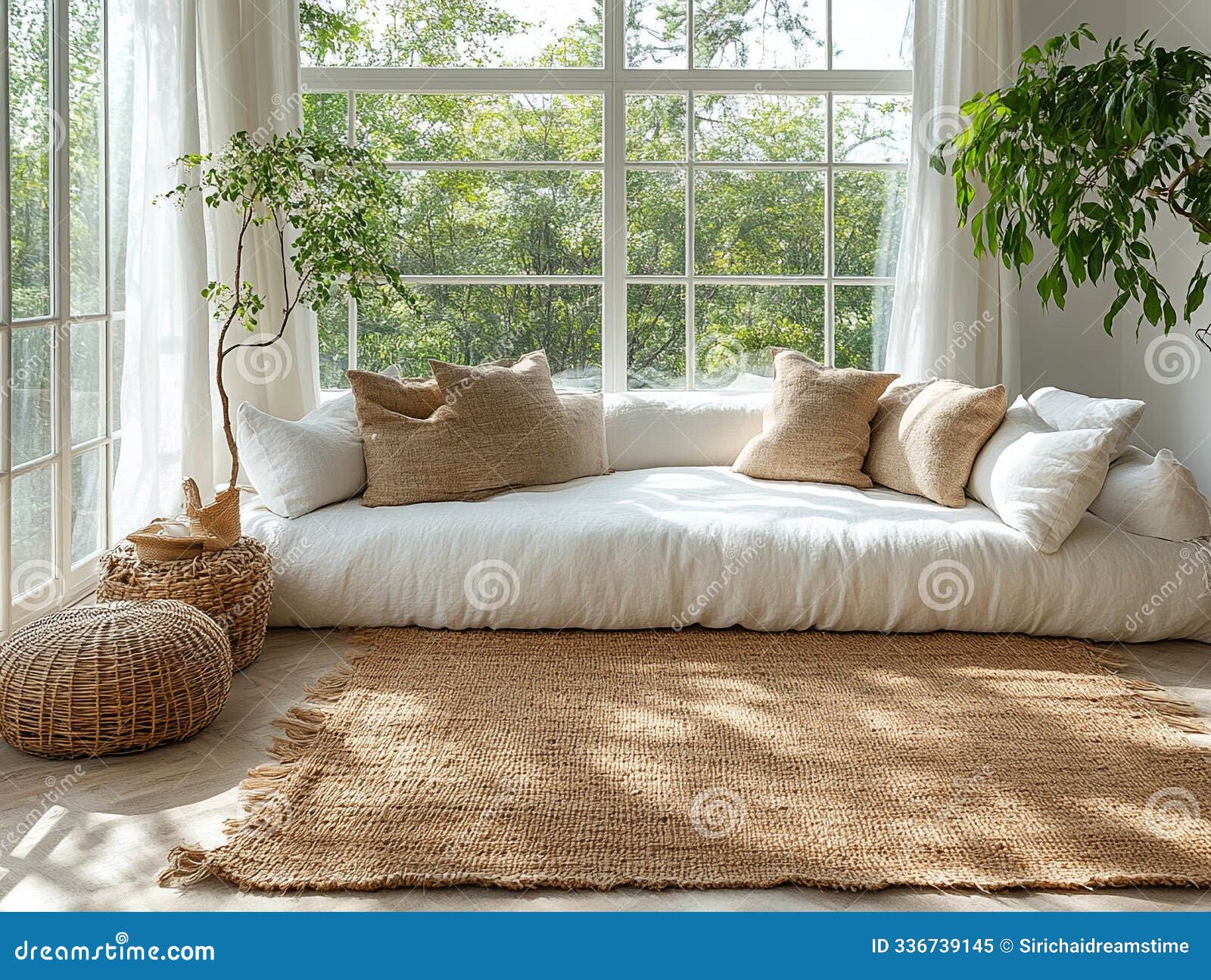 Boho Living Space Soft Natural Light and Warm Tones Create a Cozy ...