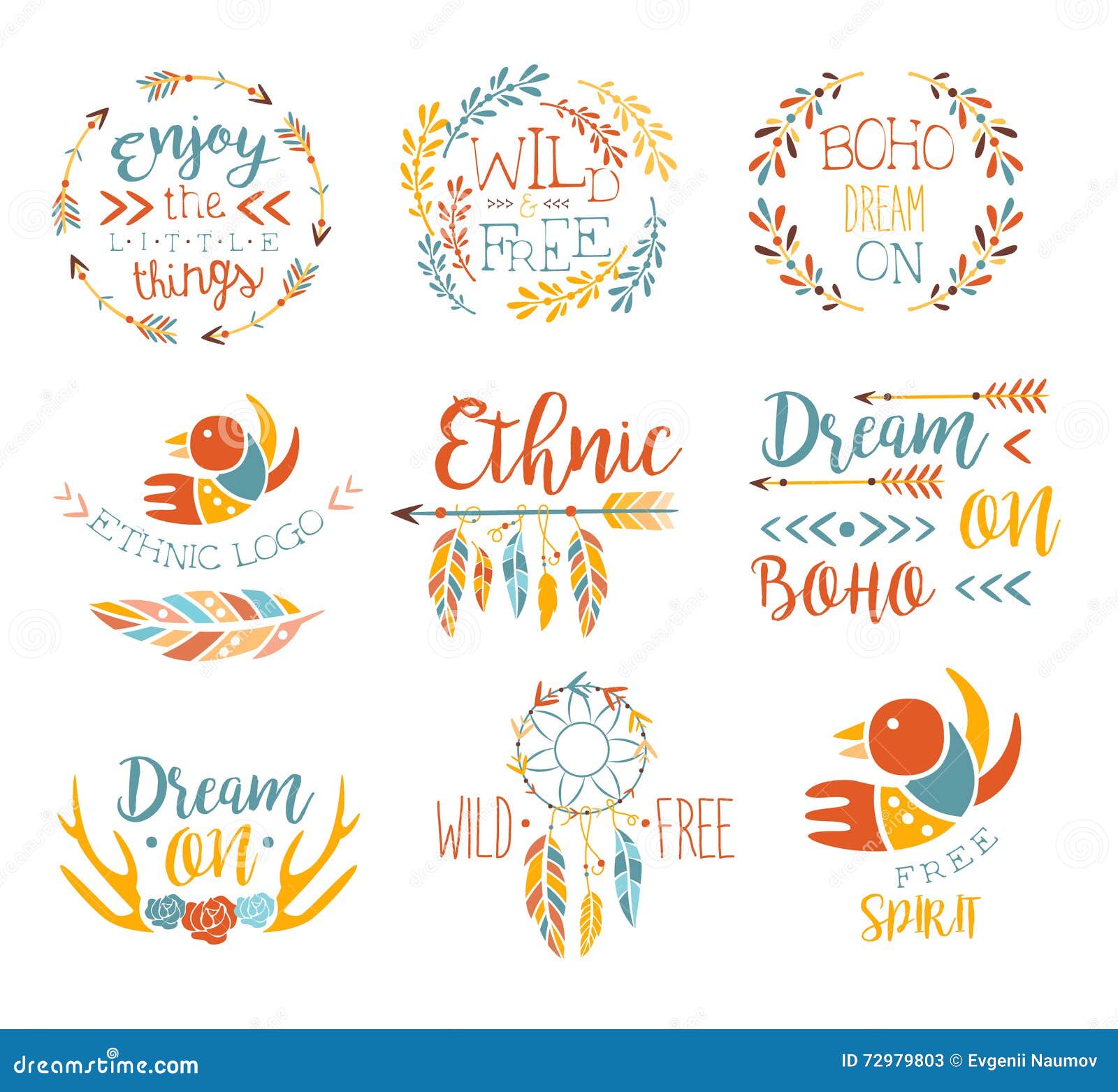 Boho Logo Hand Drawn Banner Set Ilustração do Vetor - Ilustração de ...