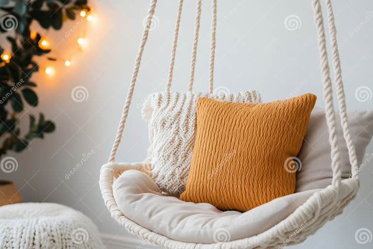Boho Macrame Swing, Ceiling-hung Macrame Chair Swing in a Cozy Reading ...