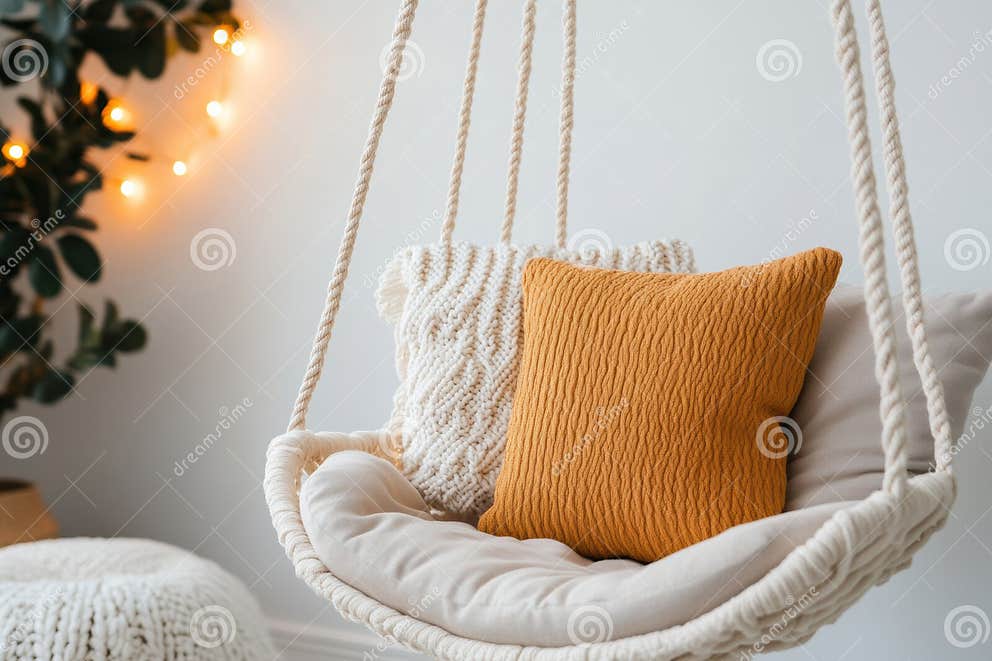 Boho Macrame Swing, Ceiling-hung Macrame Chair Swing in a Cozy Reading ...