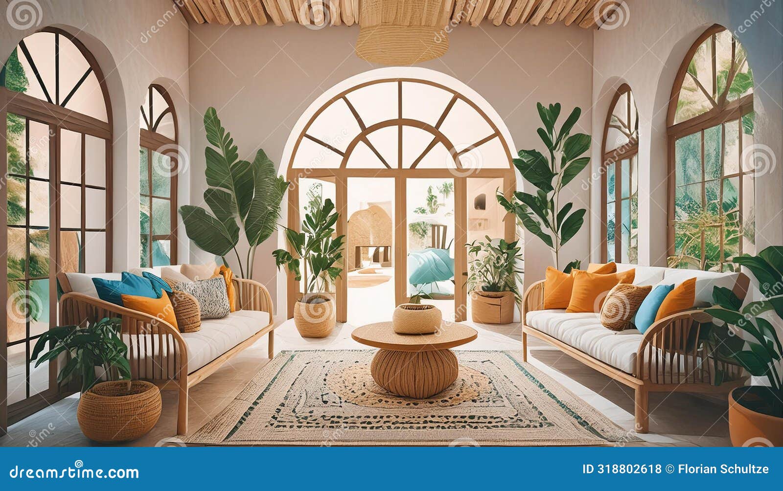 Boho, Mediterranean Interior Design Of Modern Home Entryway, Hall With ...