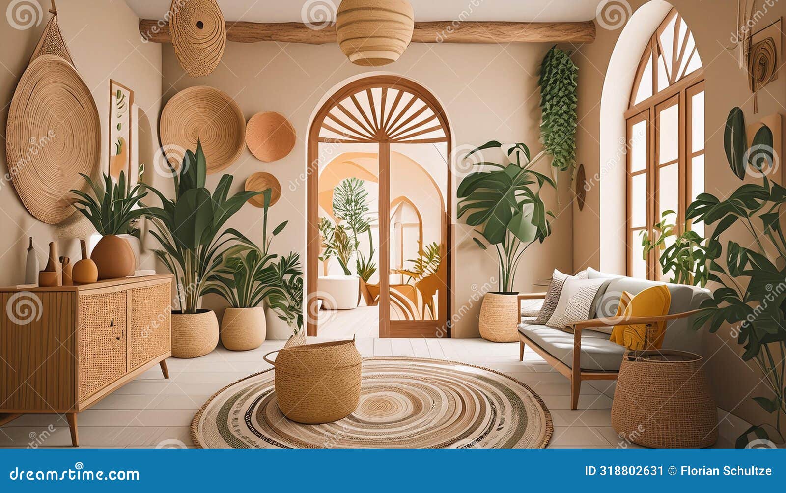 Boho, Mediterranean Interior Design of Modern Home Entryway, Hall with ...