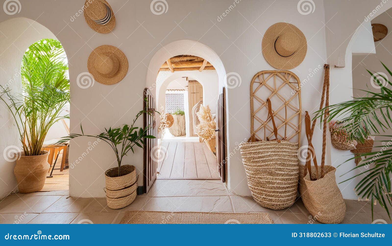 Boho, Mediterranean Interior Design of Modern Home Entryway, Hall with ...