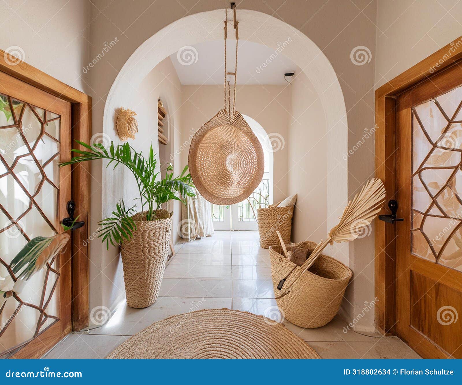 Boho, Mediterranean Interior Design Of Modern Home Entryway, Hall With ...