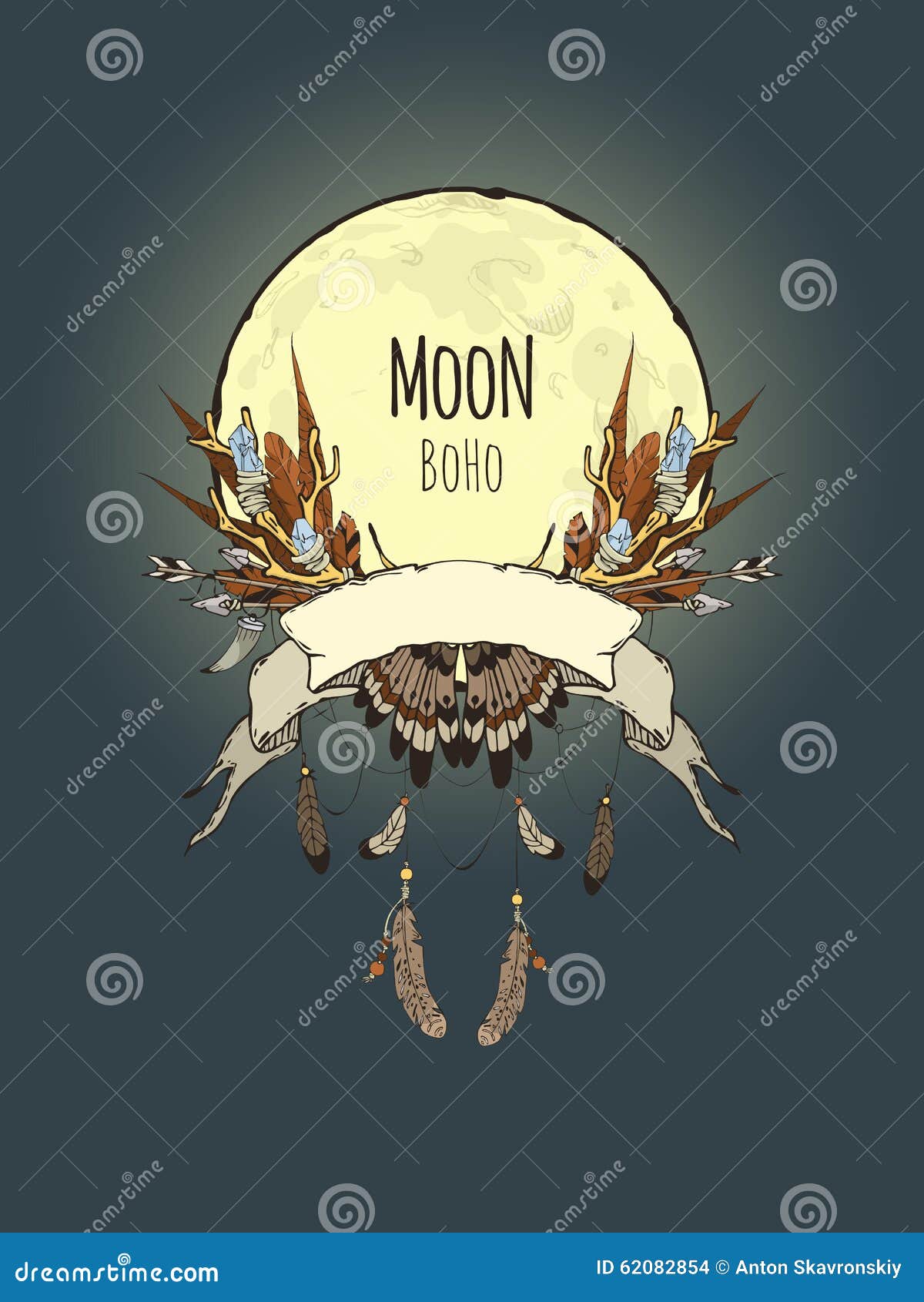 Boho moon stock vector. Illustration of crystal, beads - 62082854