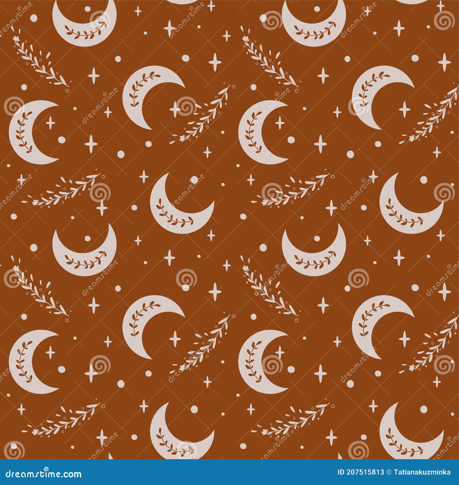Boho Moon Pattern. Ethnic Moon Seamless Pattern. Floral Celestial ...