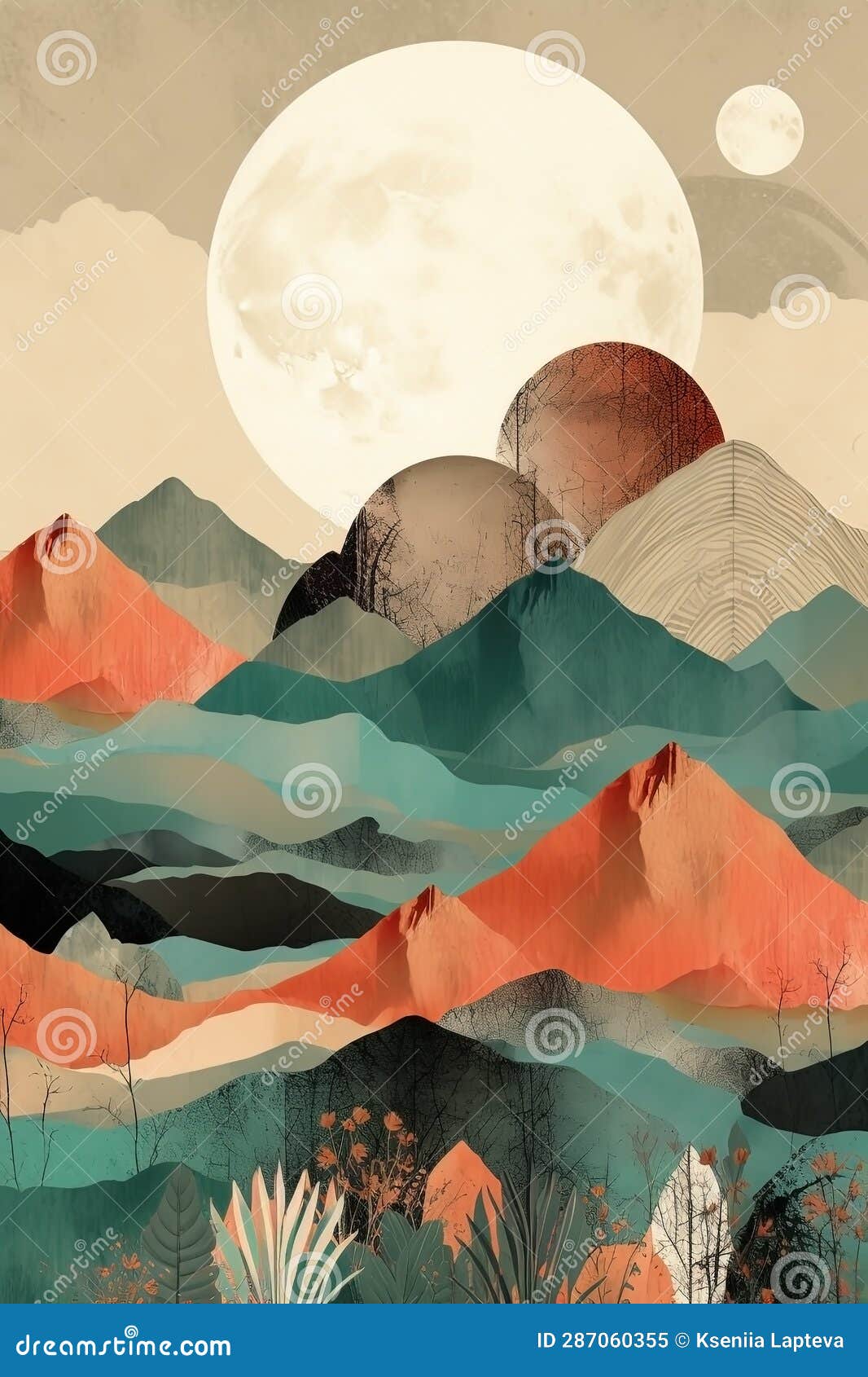 Boho Mountains, Moon Landscape Illustration. Stock Illustration ...